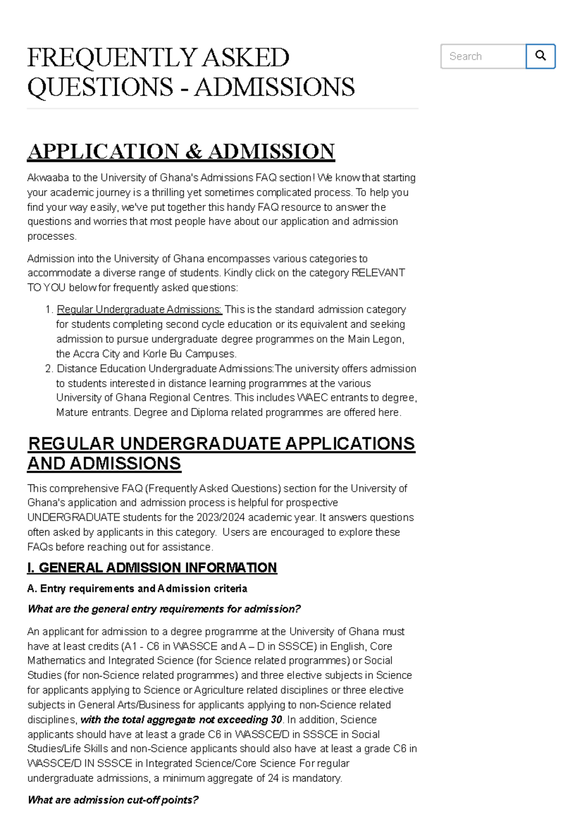 Frequently Asked Questions - Admissions University OF Ghana ...