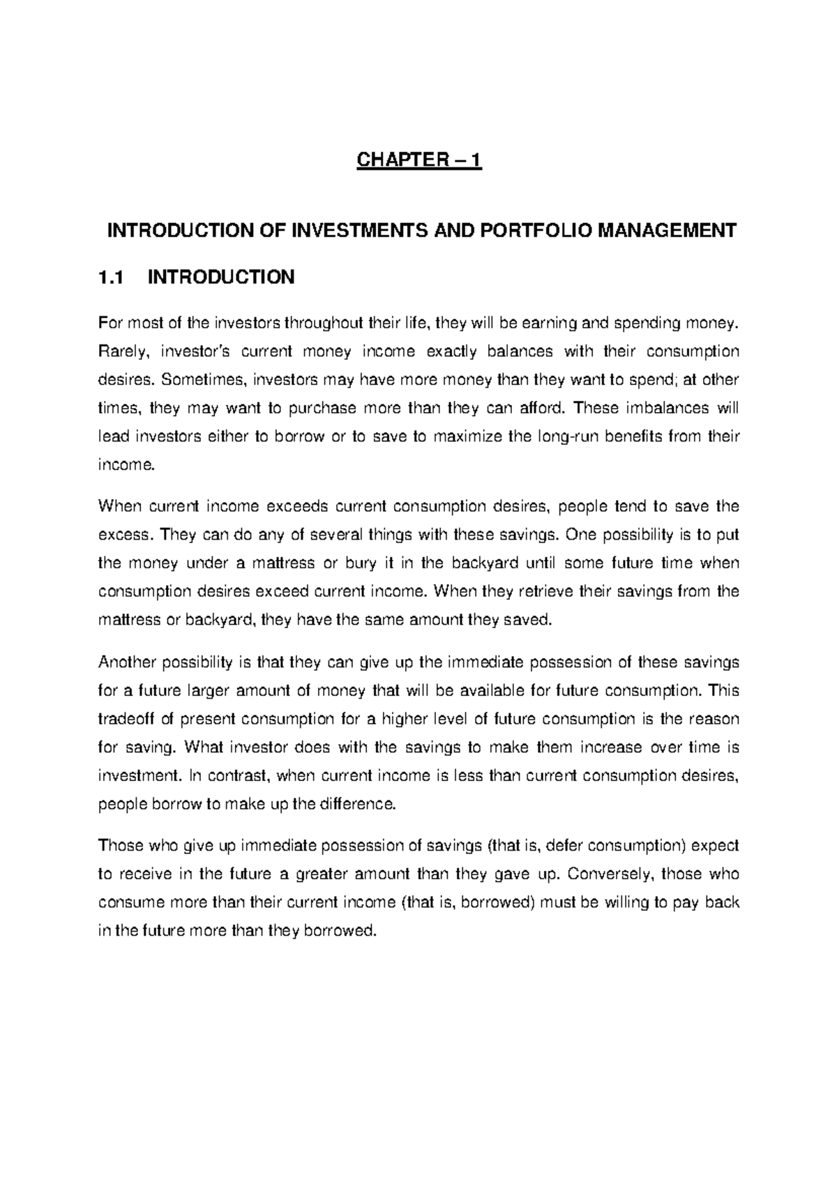 Chapter 1 Introduction OF Investments AN - CHAPTER – 1 INTRODUCTION OF ...