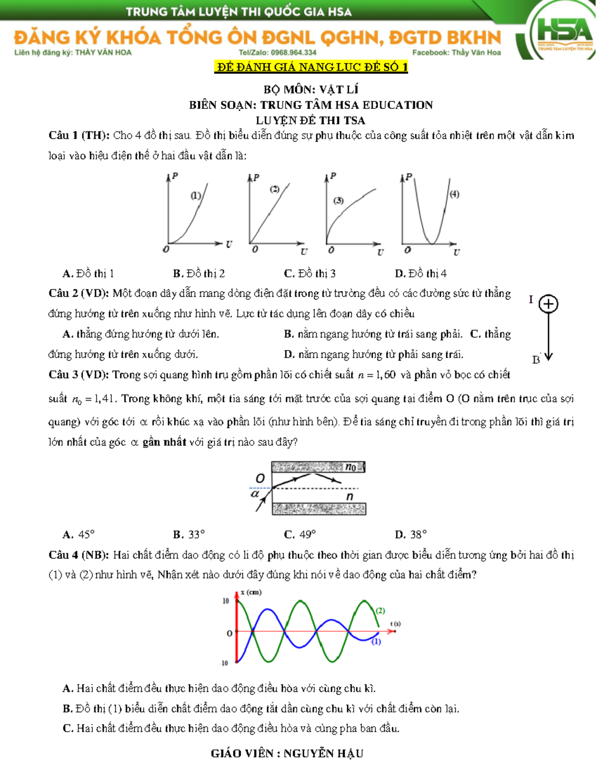 LÍ-DGNL - too easy - ĐỀ ĐÁNH GIÁ NANG LUC ĐỀ SỐ 1 BỘ MÔN: VẬT LÍ BIÊN ...