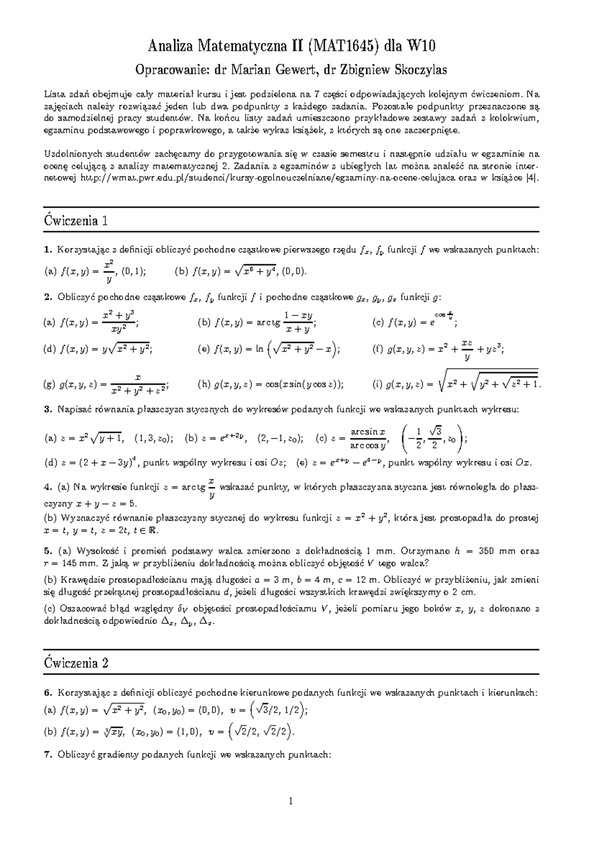 Analiza Mat II - gfcffcfc - Analiza Matematyczna II (MAT1645) dla W ...