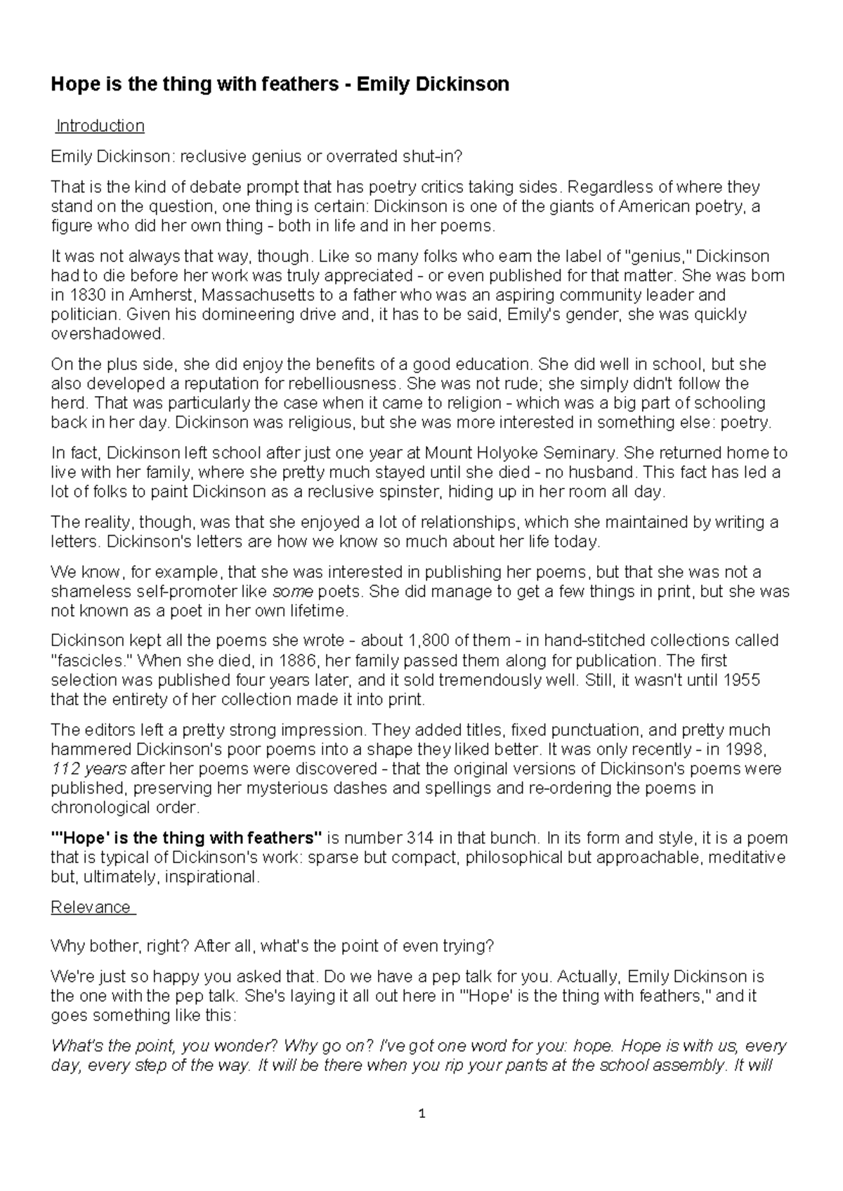 Hope is the thing with feathers - Notes - Hope is the thing with ...