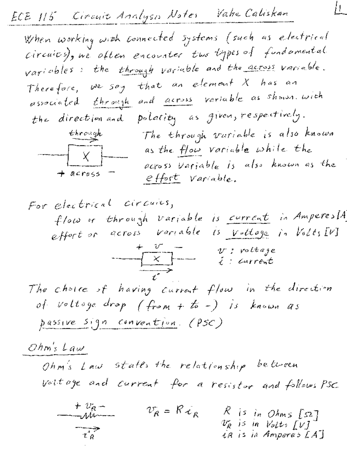 Notes 1 - ECE 115 Circuit Analysis Notes Vahe Caliskan When working ...