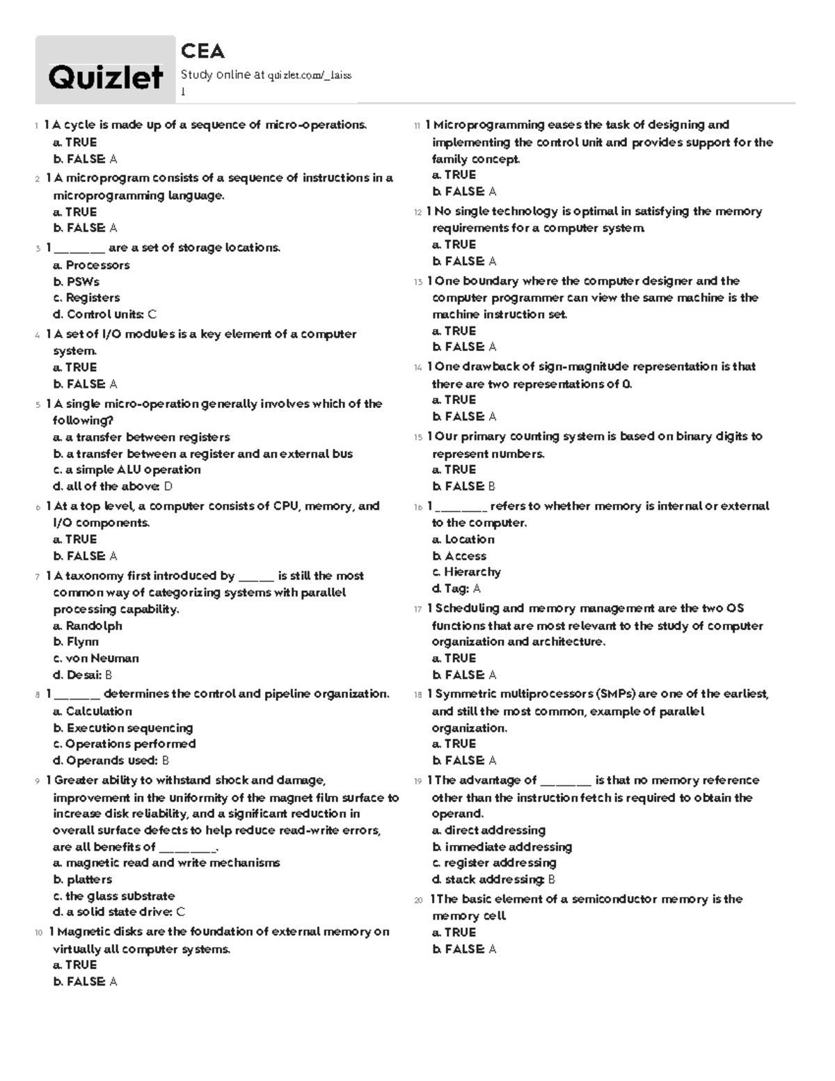 Key CEA - keyy - 1 A cycle is made up of a sequence of micro-operations ...