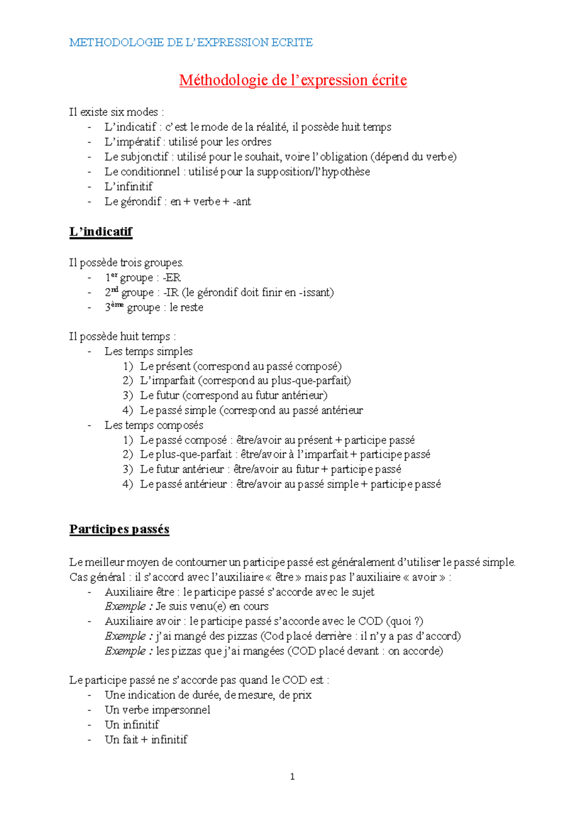 Méthodologie de l'expression écrite - METHODOLOGIE DE L’EXPRESSION ECRITE 1 Méthodologie de ...