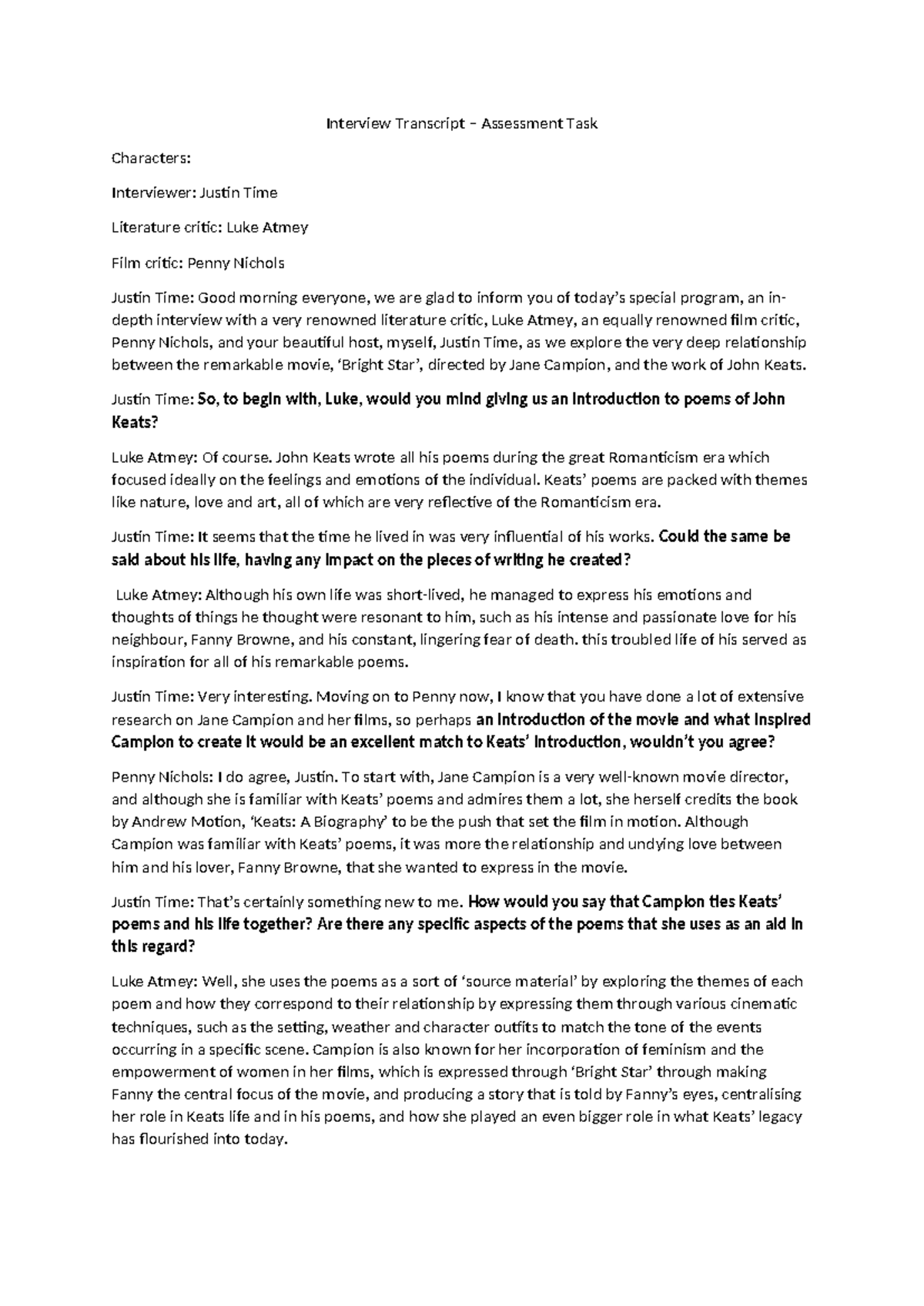 Interview Transcript - English - Interview Transcript – Assessment Task ...