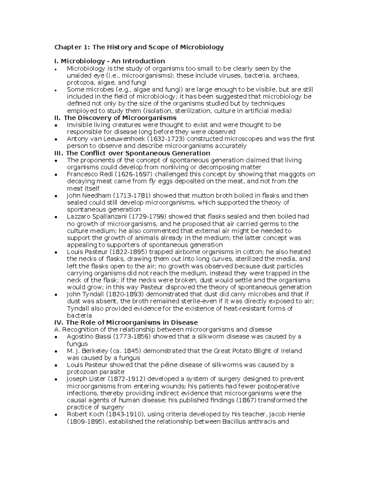 Chapter 1 - Notes - Chapter 1: The History and Scope of Microbiology I ...