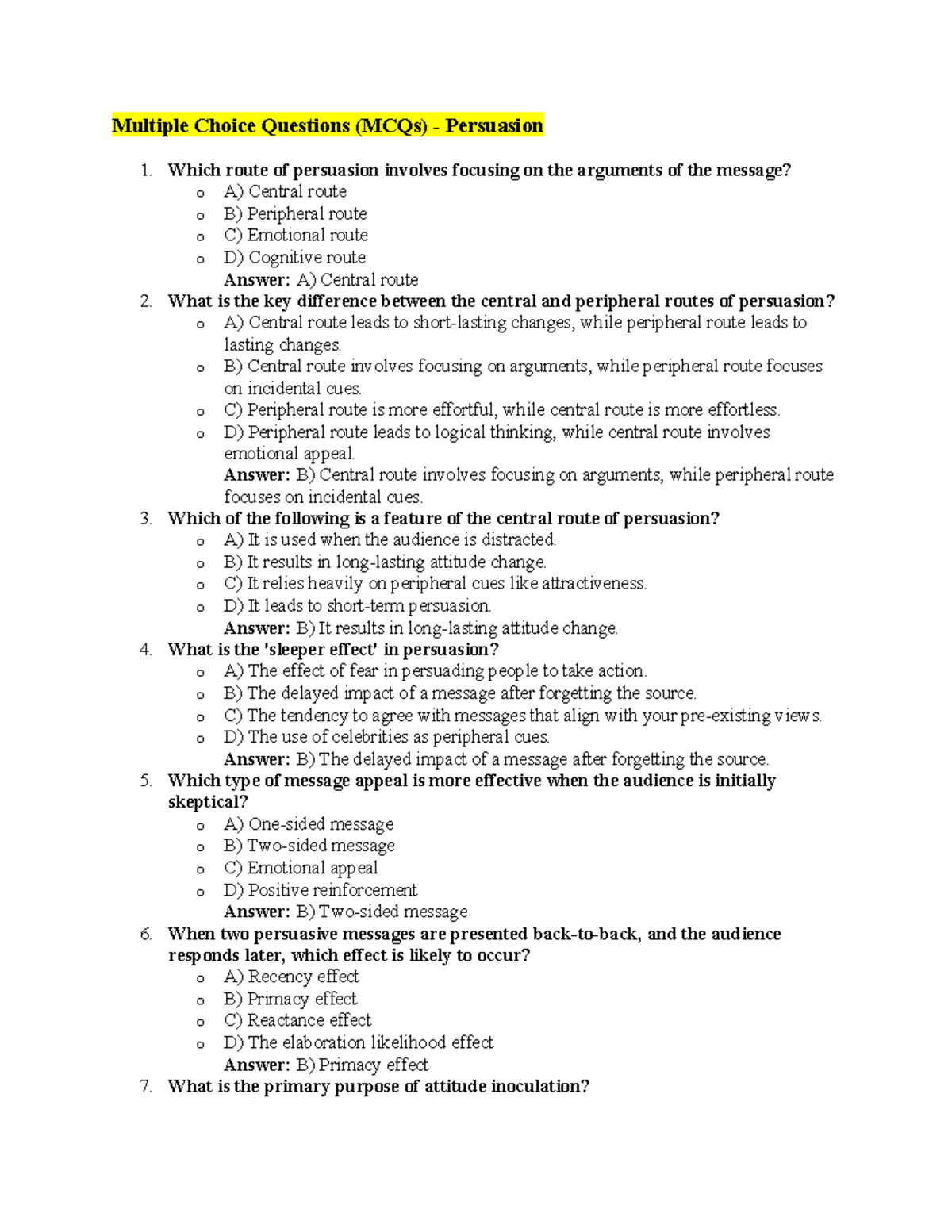 PSY 2110 Practice Quizzes - Multiple Choice Questions (MCQs ...