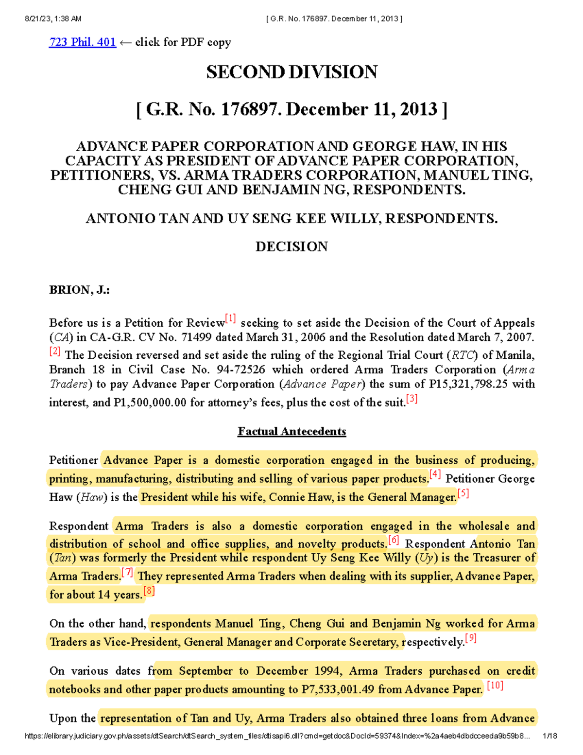 Advance Paper Corp v Alma Traders - 723 Phil. 401 ← click for PDF copy ...