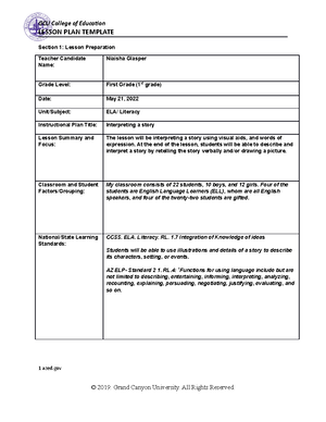 [Solved] Section 1 Lesson Preparation Lesson Summary and Central ...