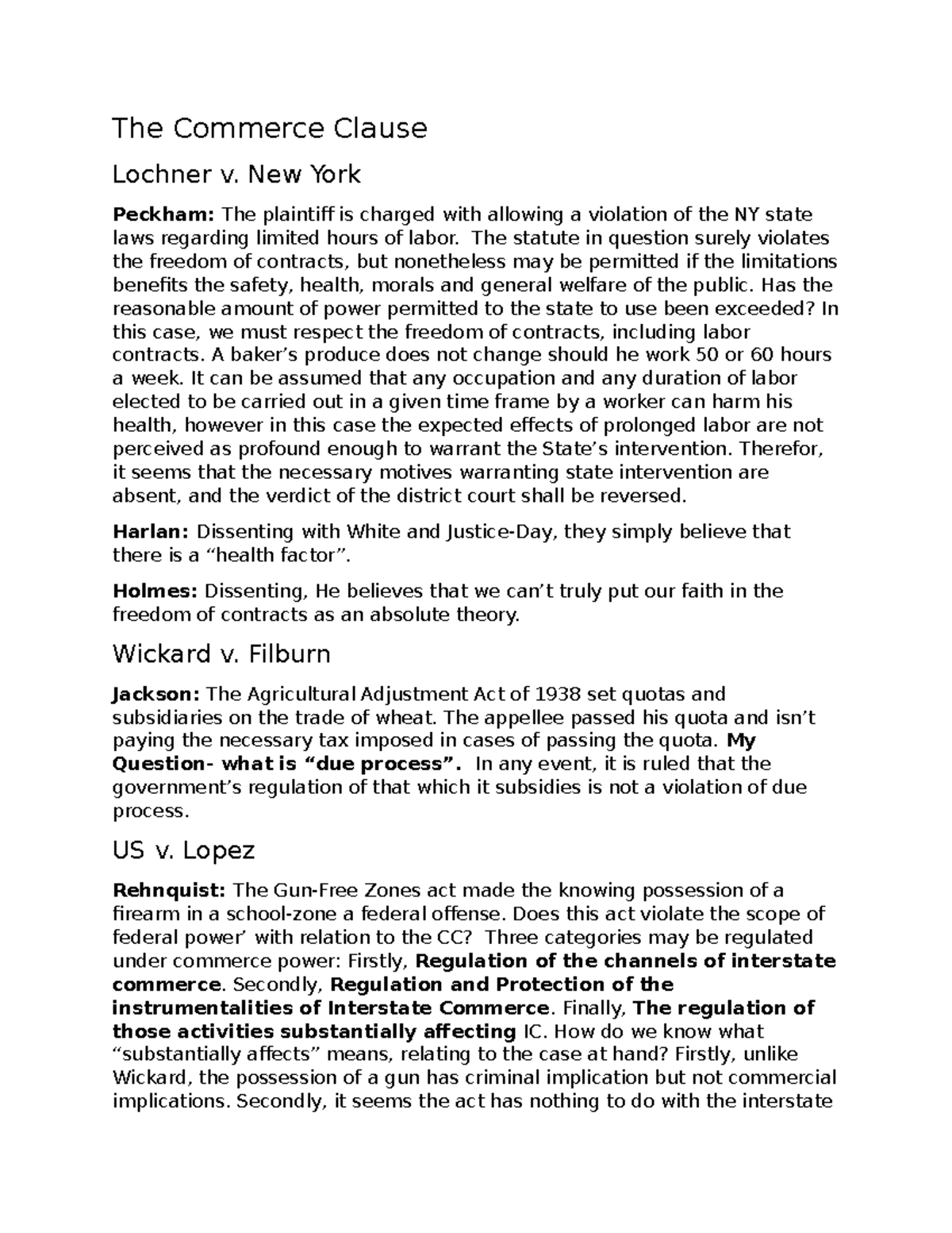 The Commerce Clause Reading - The Commerce Clause Lochner v. New York ...