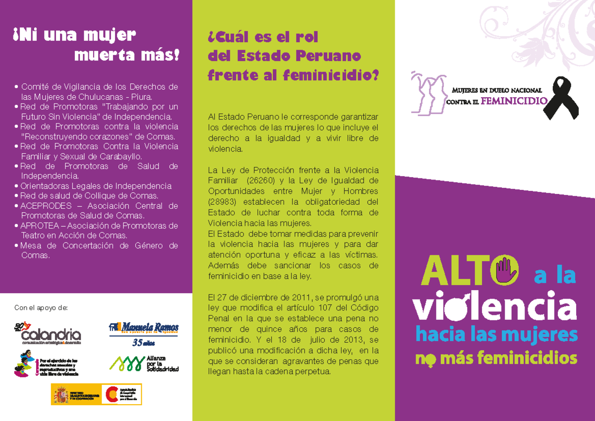 Triptico Campaña Mujeres en duelo contra el feminicidio - Al Estado ...