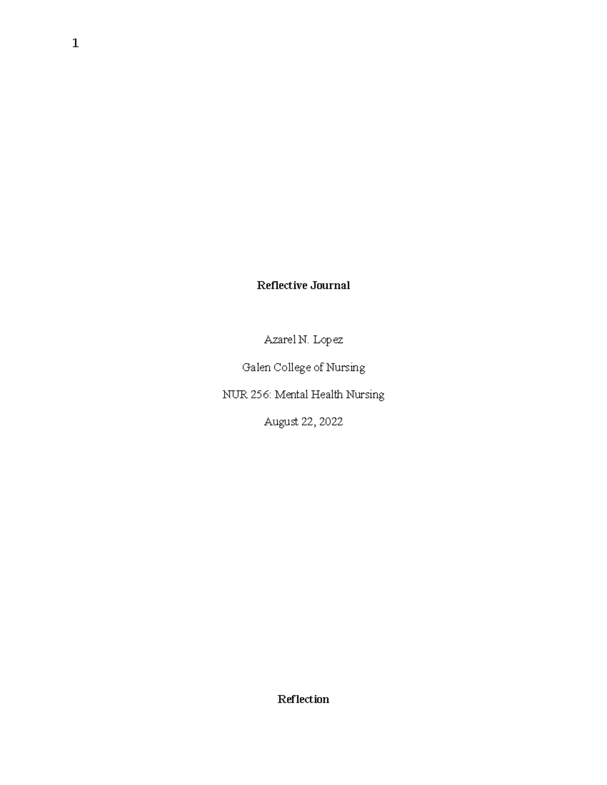 Reflective Journal - Assignment - 1 Reflective Journal Azarel N. Lopez ...