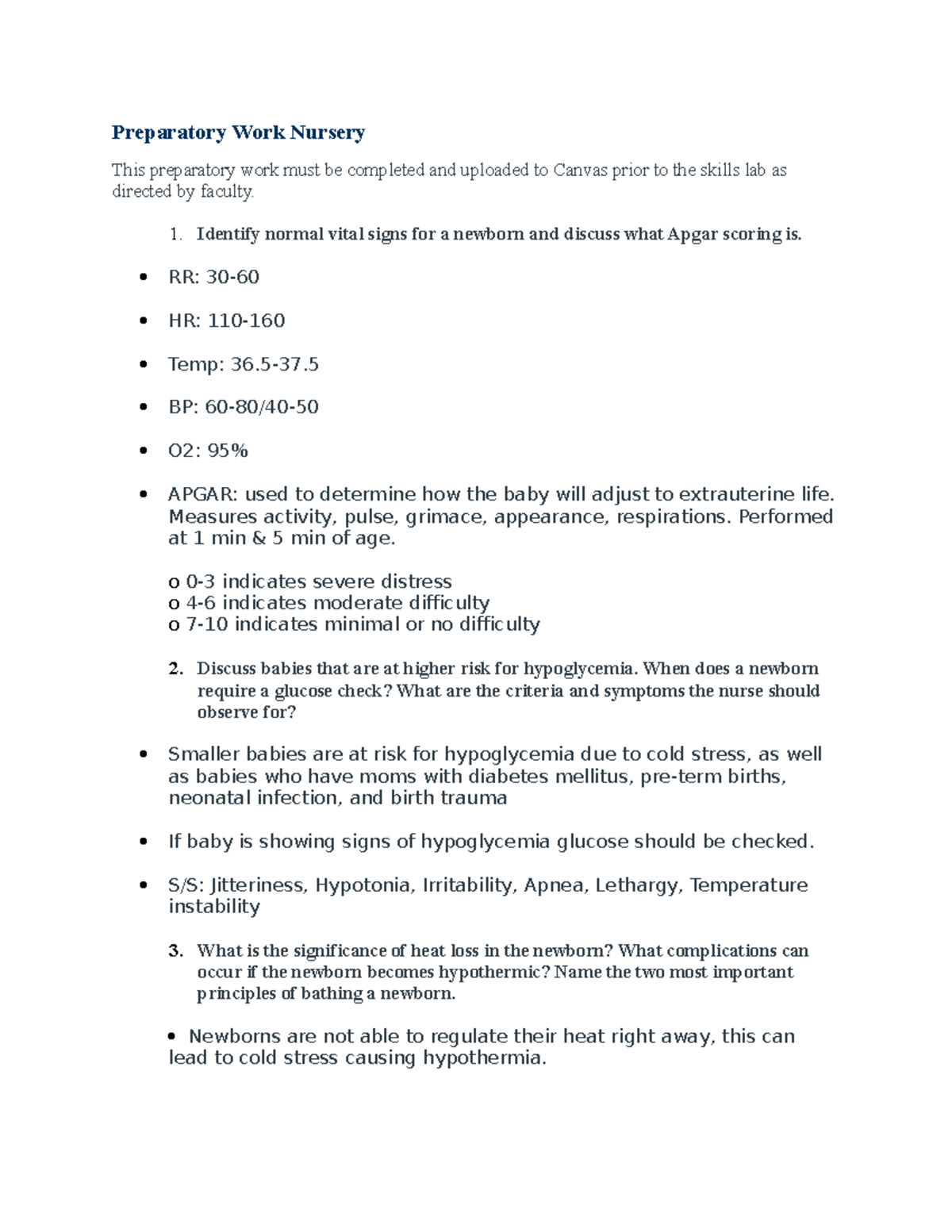 Newborn prep work - Preparatory Work Nursery This preparatory work must ...