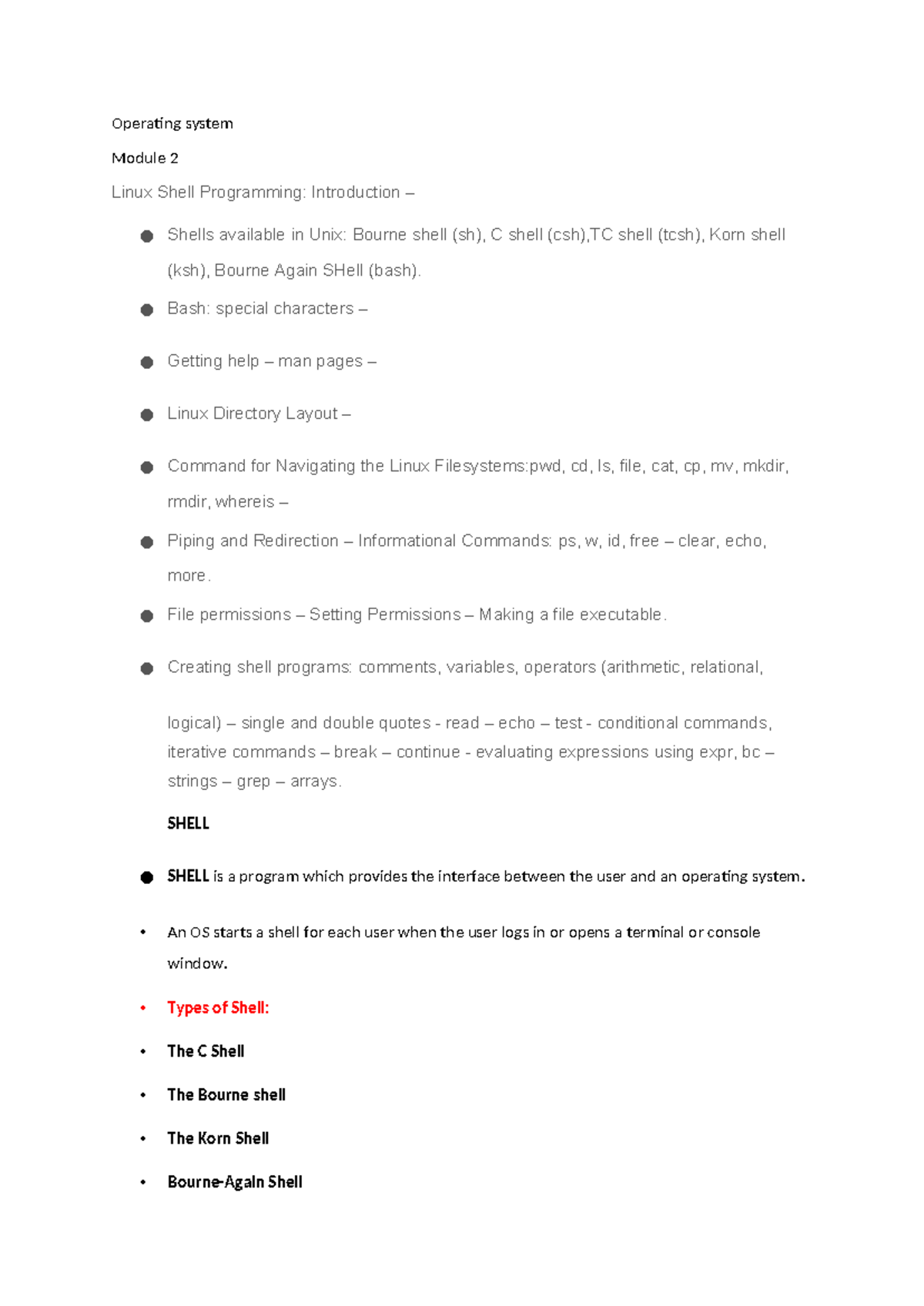 Operating system modul 2 - Operating system Module 2 Linux Shell Programming: Introduction ...