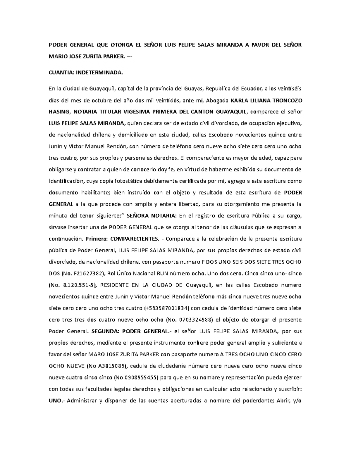 Poder General - PODER GENERAL QUE OTORGA EL SEÑOR LUIS FELIPE SALAS ...