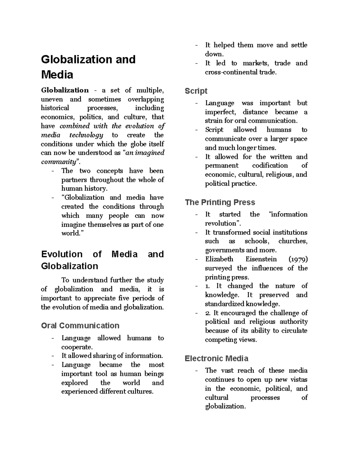 Cwrld Notes Endterm - Globalization and Media Globalization - a set of ...