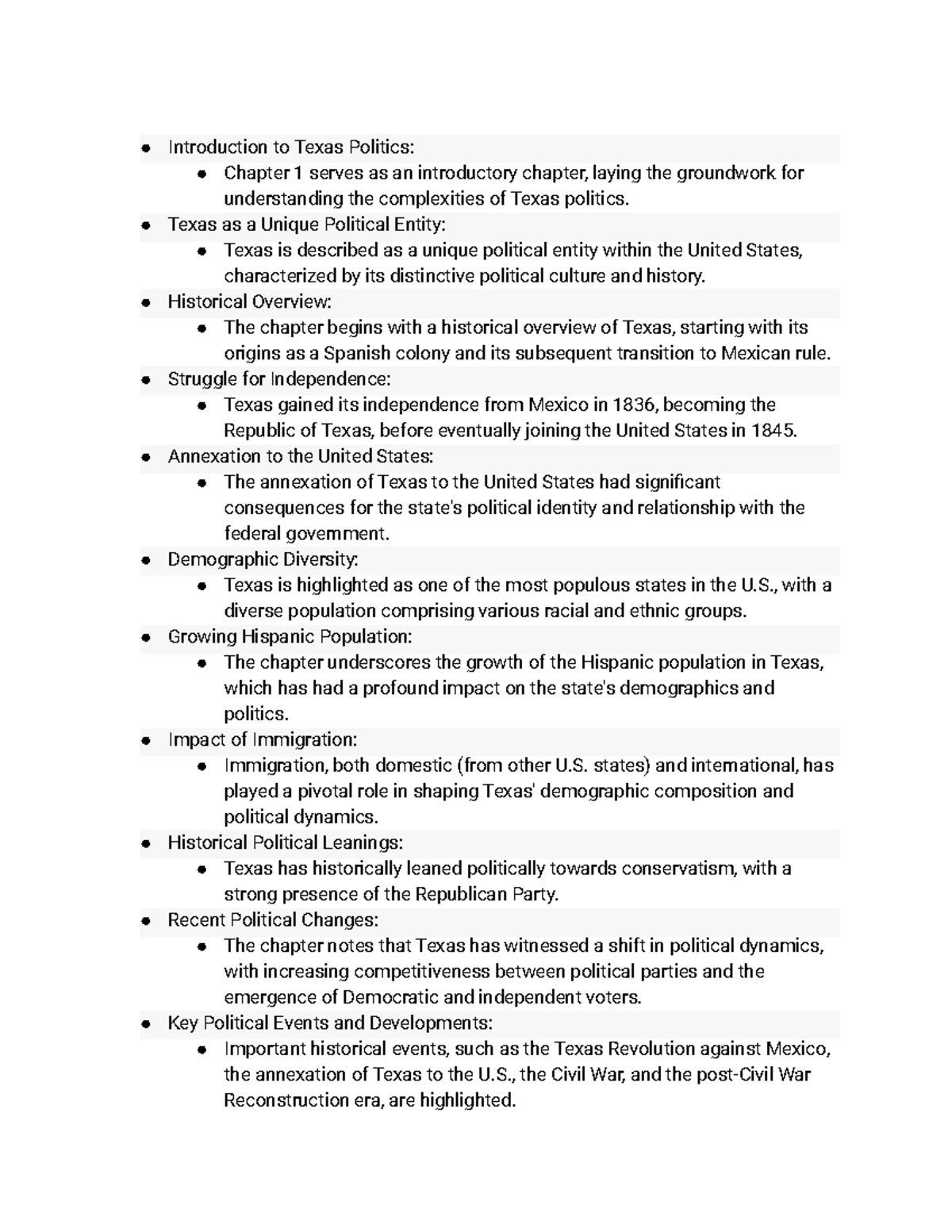 Chap 1 Introduction to Texas Politics notes - Introduction to Texas ...
