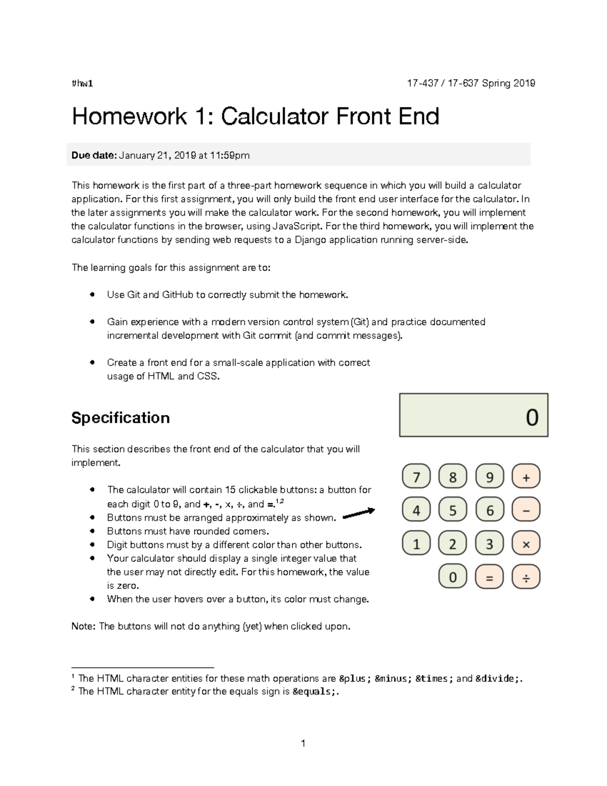 HW1-Spec - HW1 Spec - #hw1 17-437 / 17- 637 Spring 201 9 1 Homework 1 ...