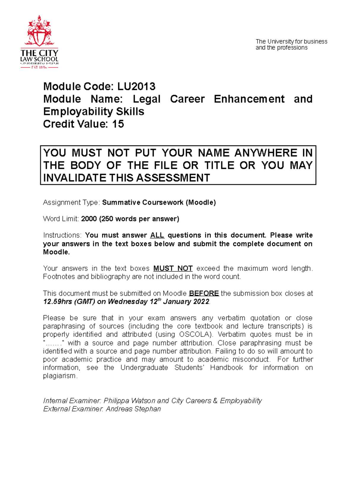 Legal career and employability law summative answer - Module Code: LU ...