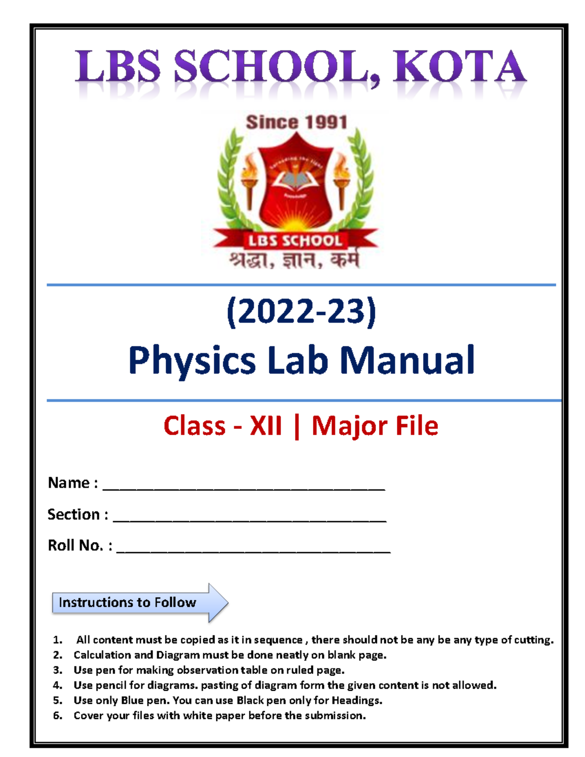 Physics Practical 0 - Notes - (2022-23) Physics Lab Manual Class - XII ...