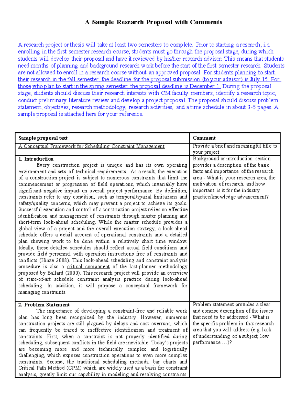 A sample proposal with comment - A Sample Research Proposal with ...