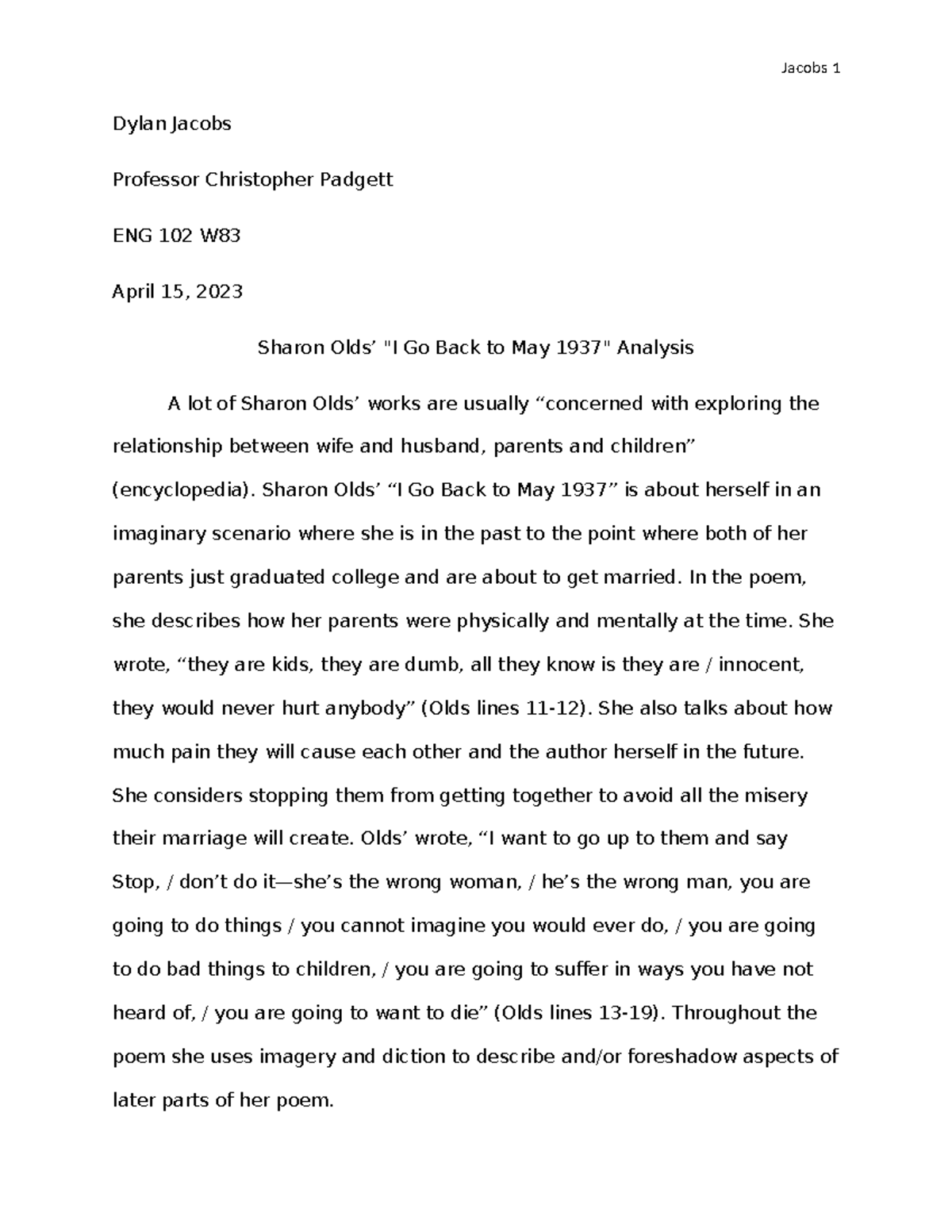 Essay for Harper college school ENglish - Dylan Jacobs Professor ...