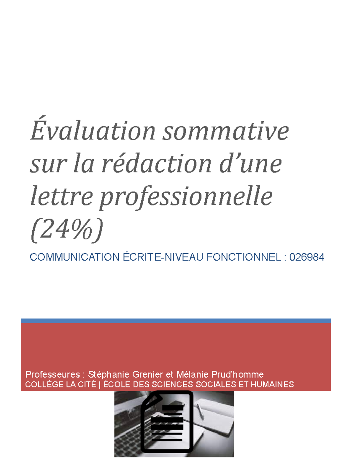 Évaluation sommative sur la rédaction d'une lettre professionnelle ...