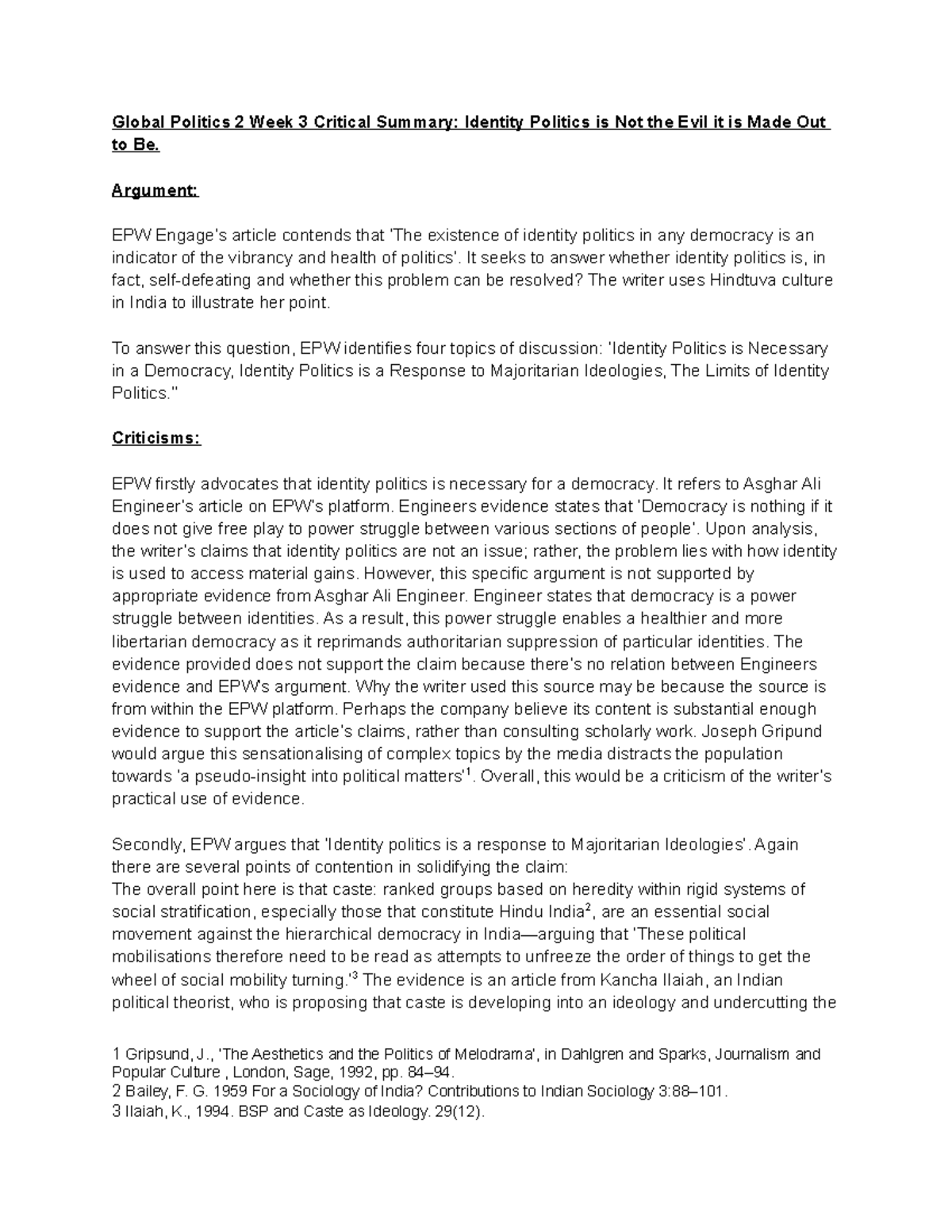 Global Politics 2 Week 3 Critical Summary - Global Politics 2 Week 3 ...