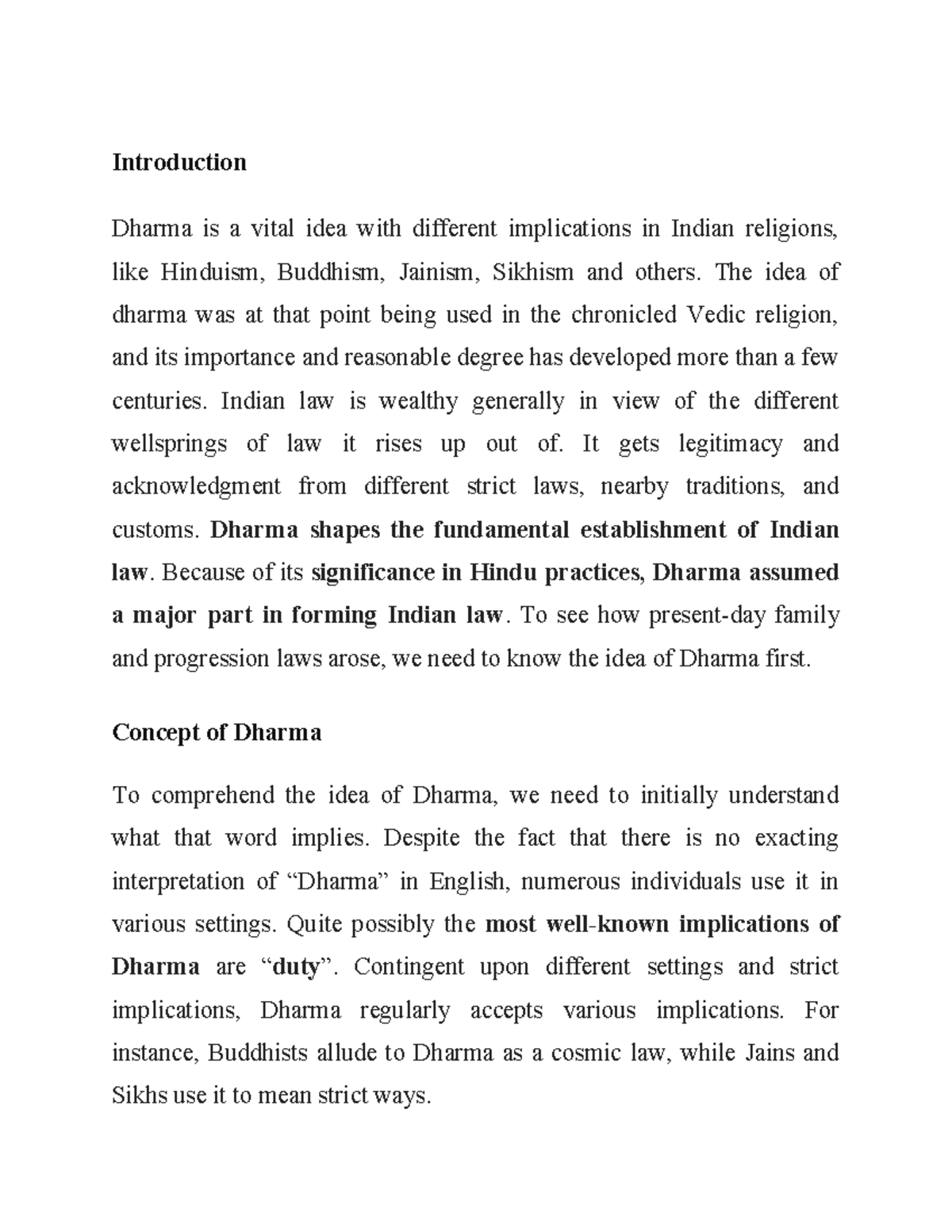 Concept of Dharma - notes - Introduction Dharma is a vital idea with ...