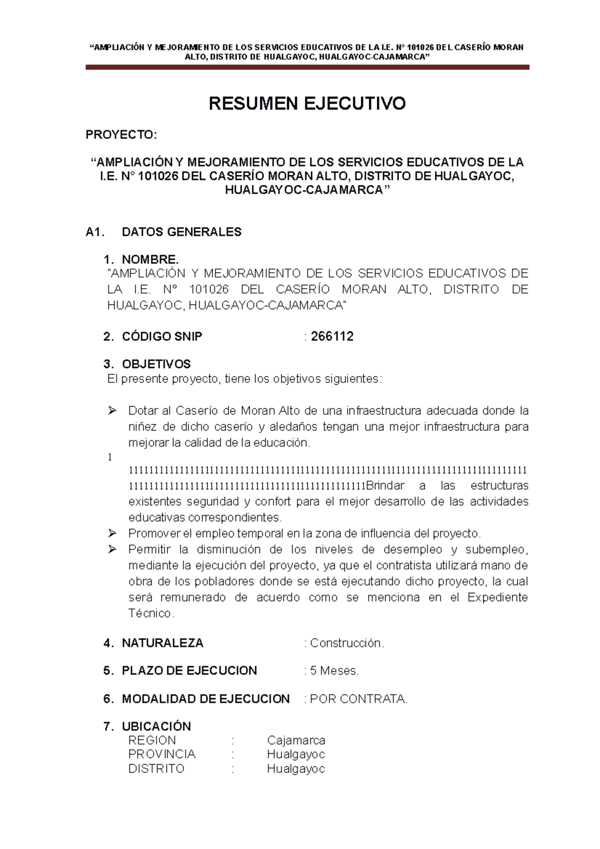 Resumen Ejecutivo 1 - GUTUS DELL - “AMPLIACIÓN Y MEJORAMIENTO DE LOS ...
