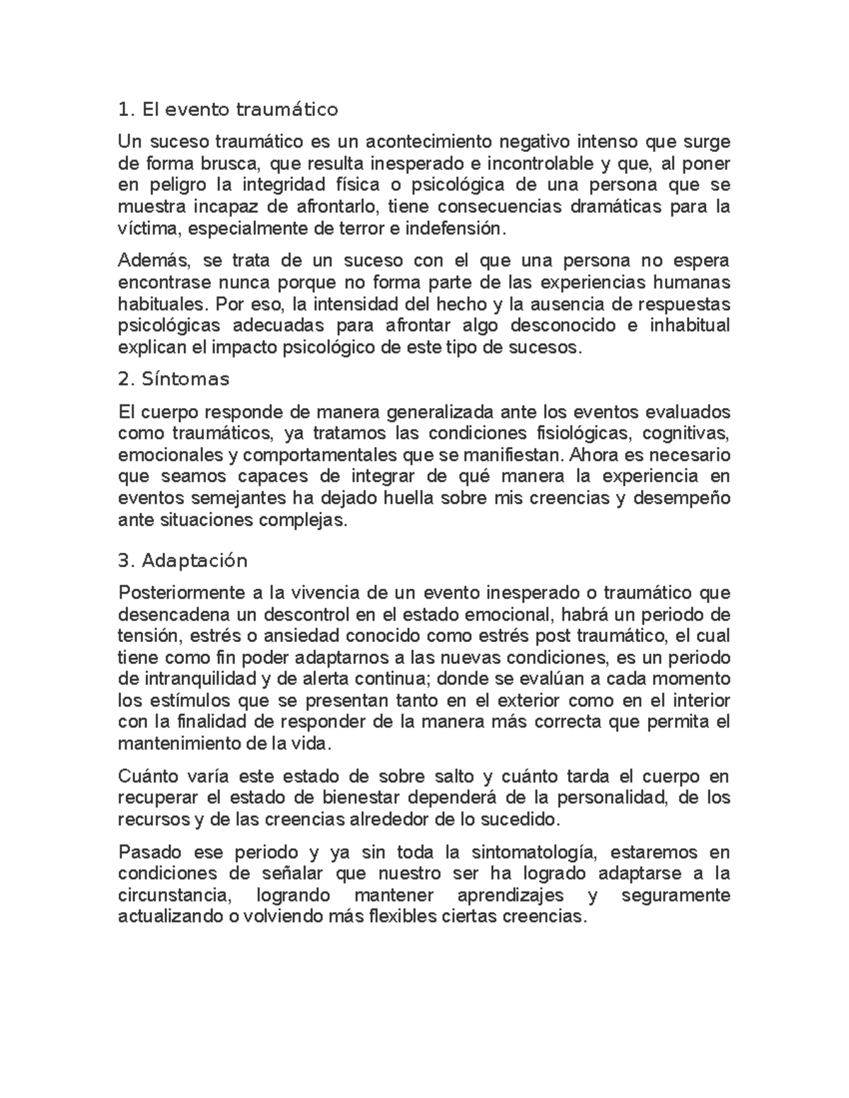 Acompañamiento emocional - El evento traumático Un suceso traumático es ...
