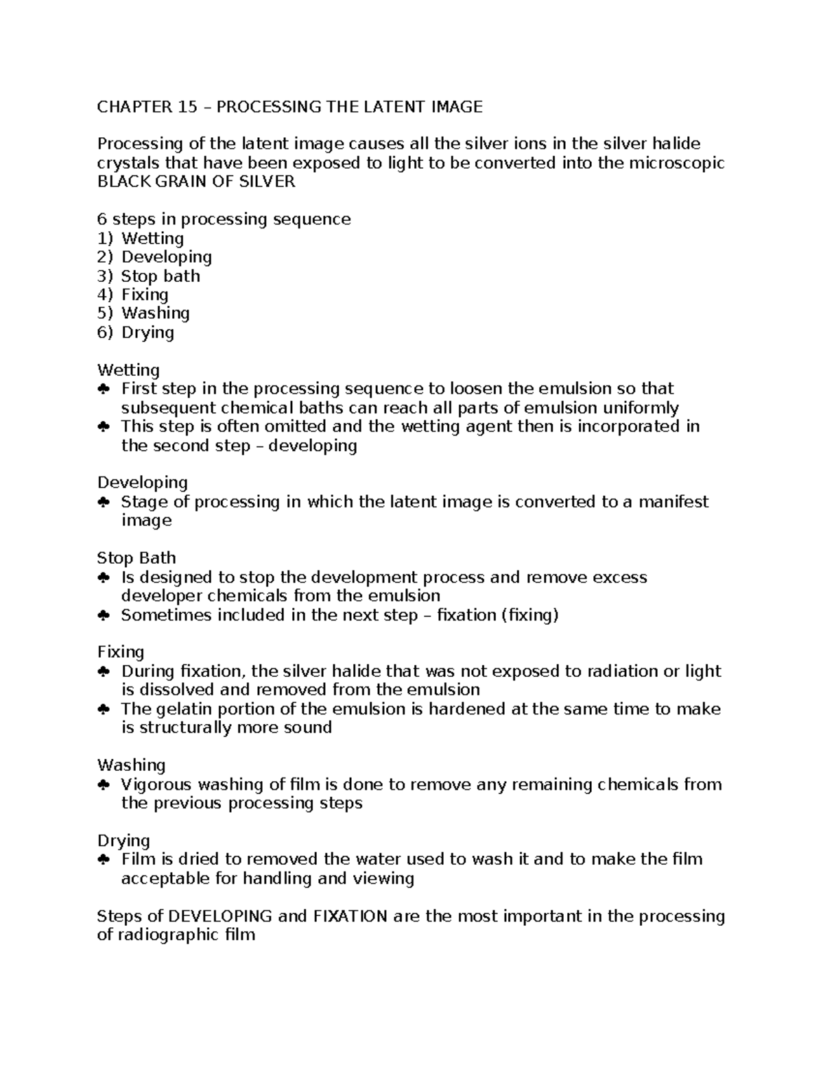 Chapter-15 - CHAPTER 15 – PROCESSING THE LATENT IMAGE Processing of the ...