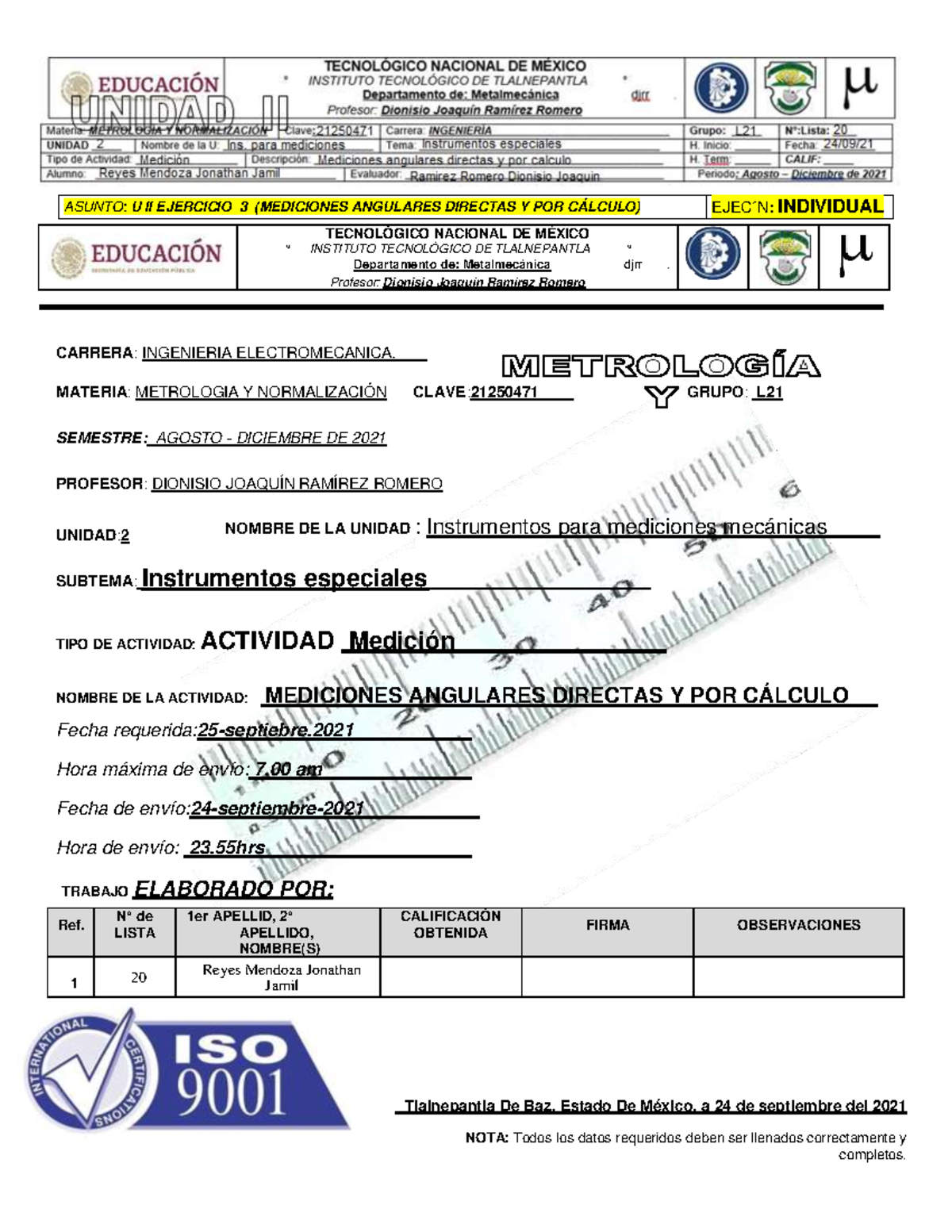 L21,NL20, Reyes,U2, Mediciones Angulares Directas Y POR Cálculo ...