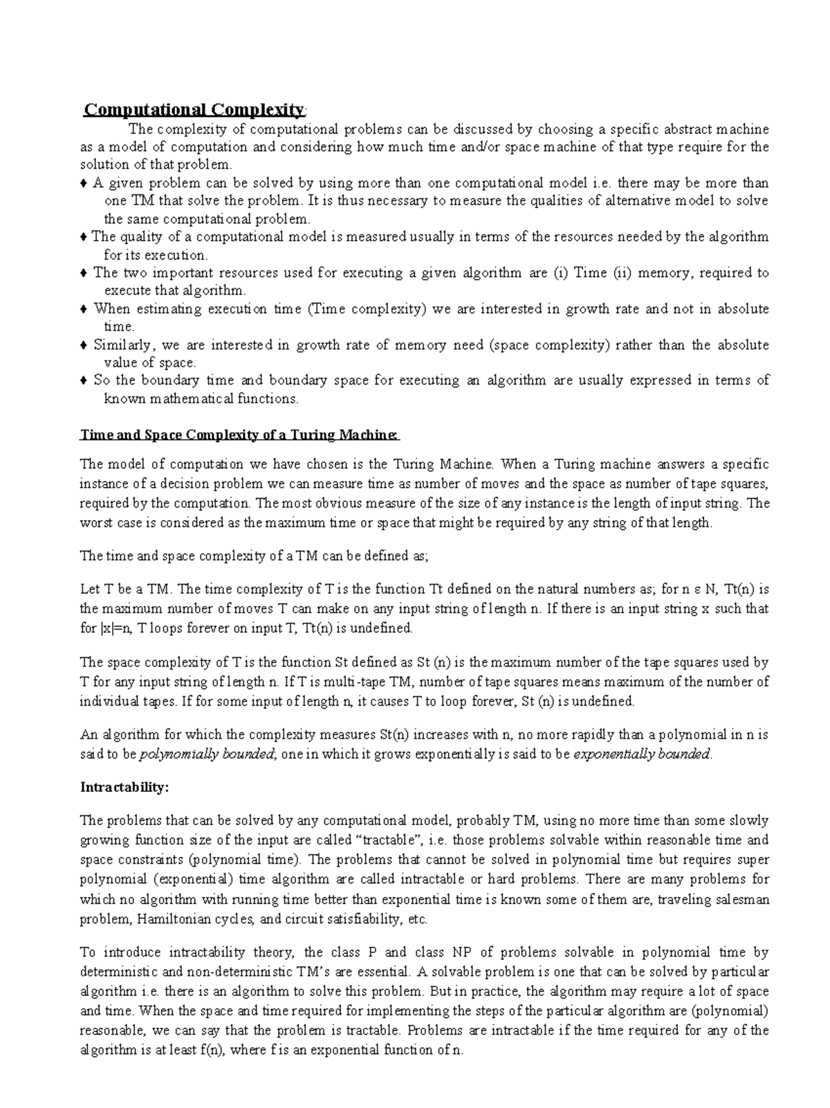 Undecidability And Intractability 1 Computational Complexity The Complexity Of Computational
