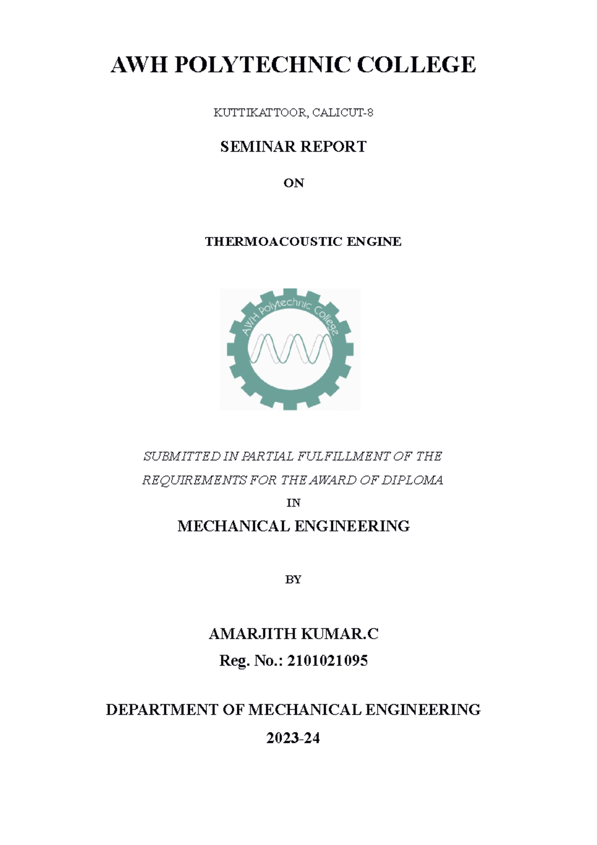 SPLIT-CYCLE ENGINE - AWH POLYTECHNIC COLLEGE ####### KUTTIKATTOOR ...