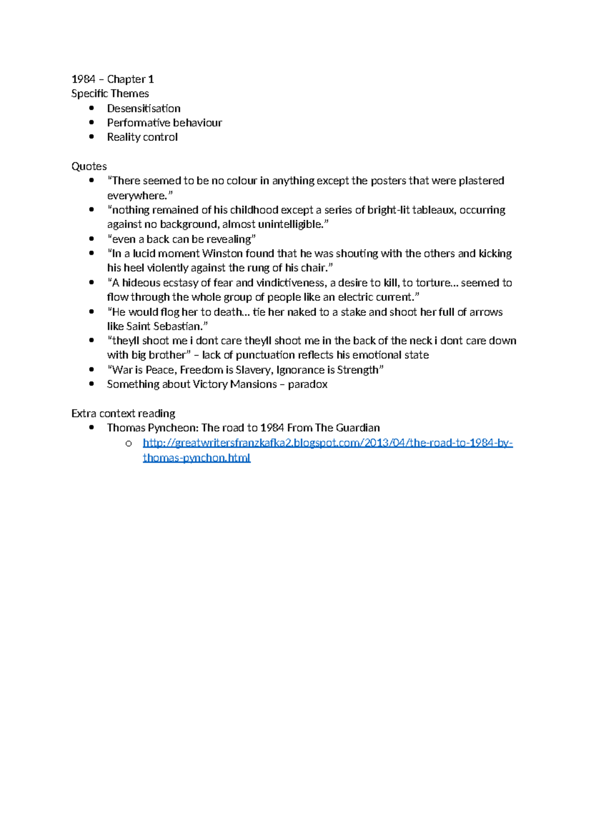 1984-Chapter 1 notes - good - 1984 – Chapter 1 Specific Themes ...