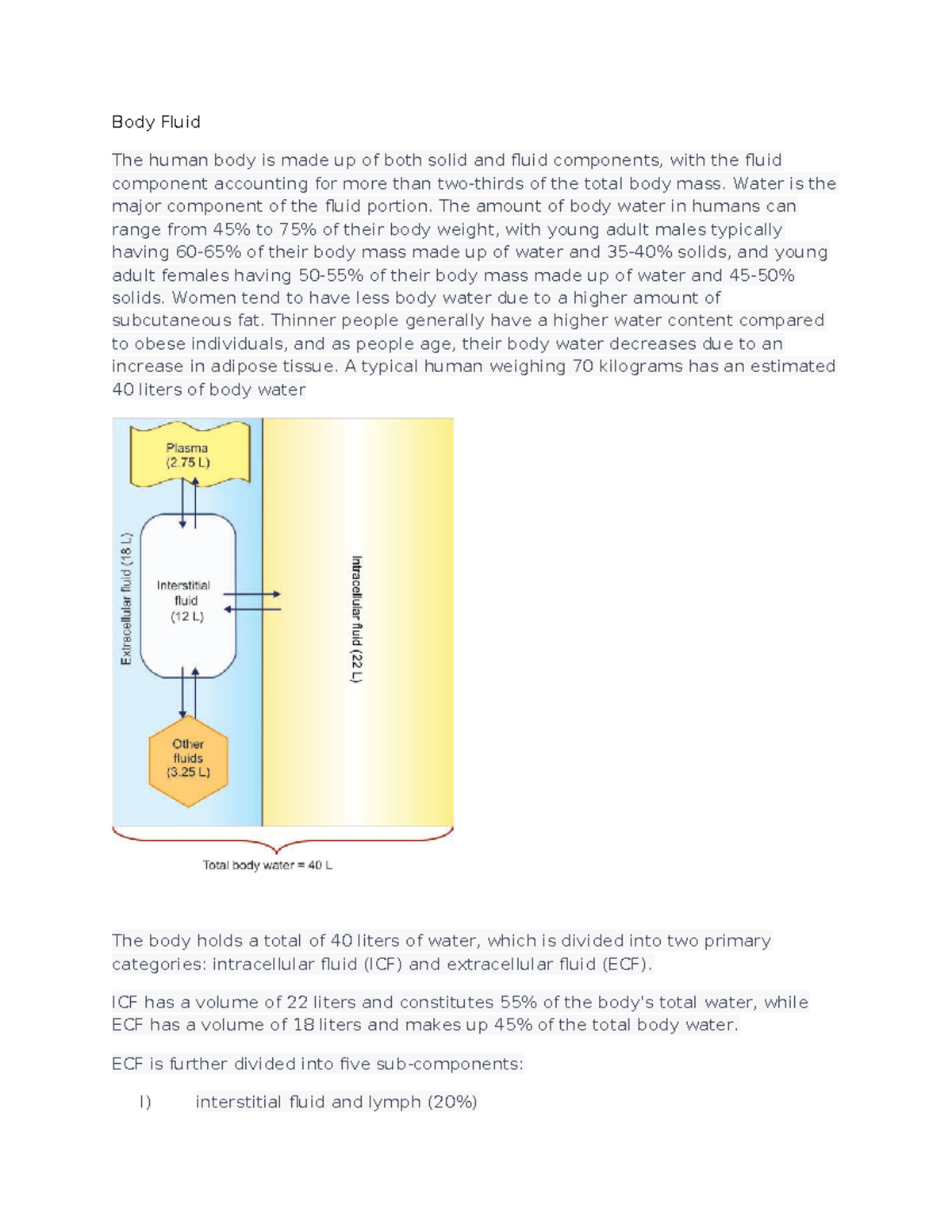 Blood and Body Fluid - Body Fluid The human body is made up of both ...