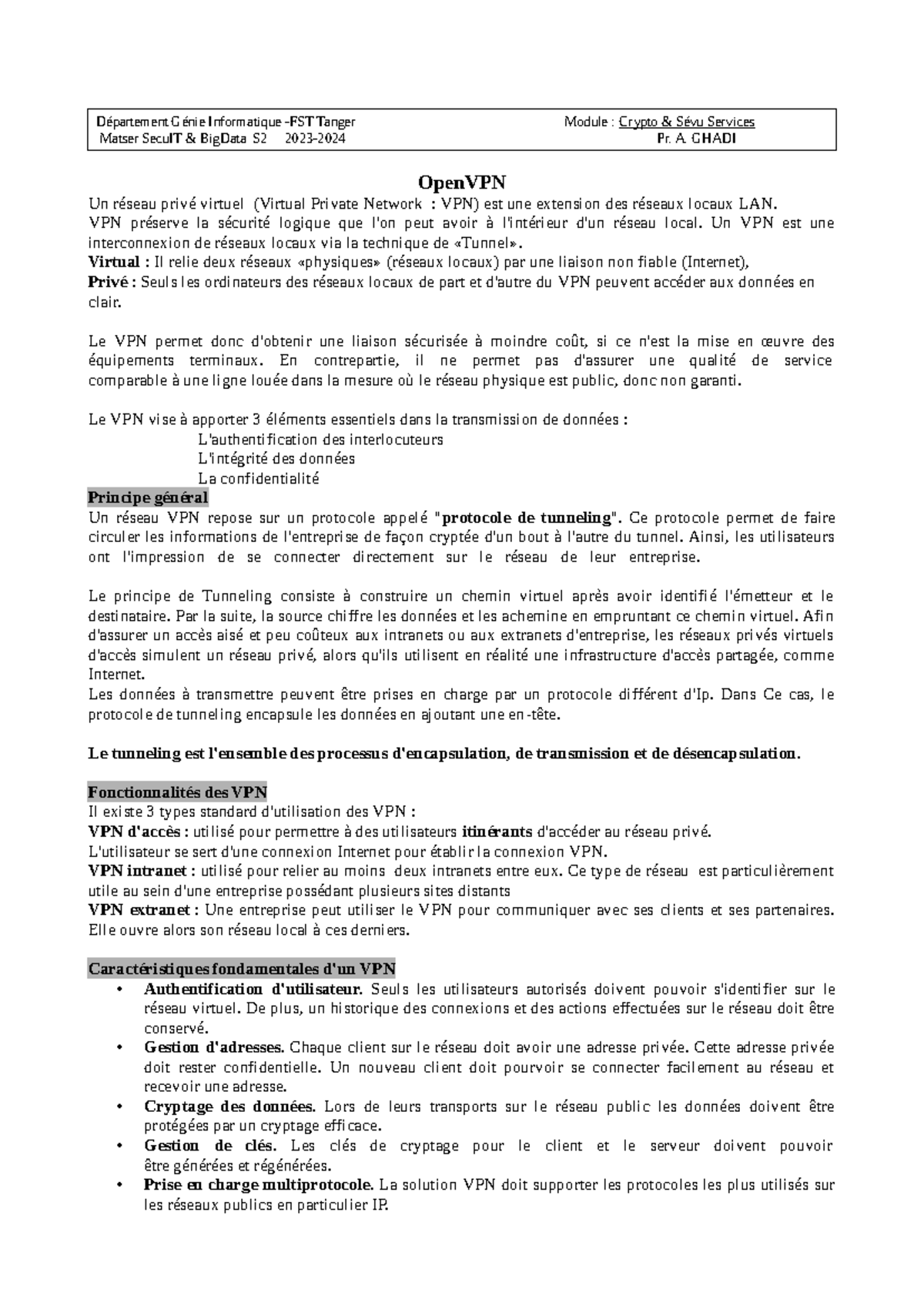 Open VPN - cryptographie rsa - Département Génie Informatique - FST ...