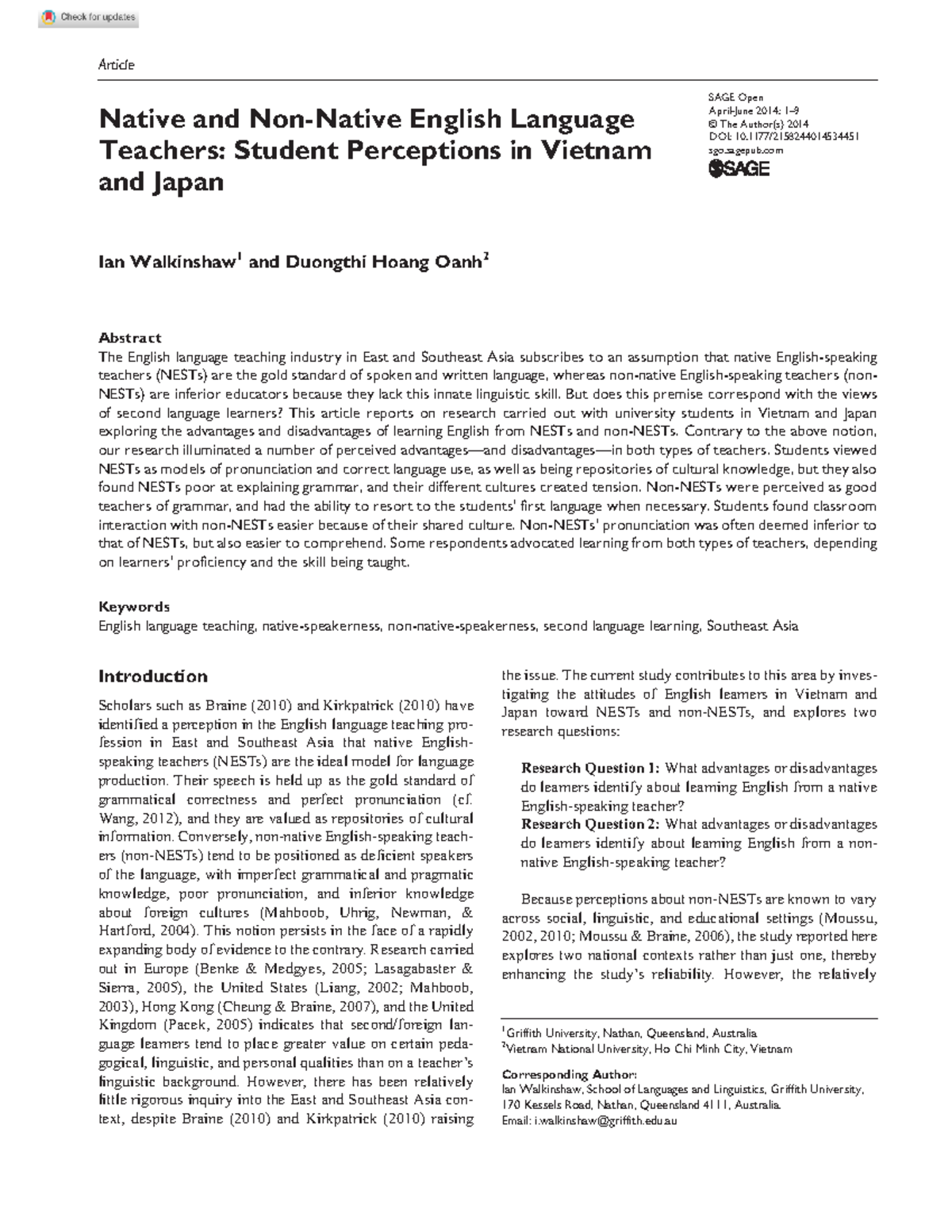 Article Lang Native and non-native language teachers Students ...