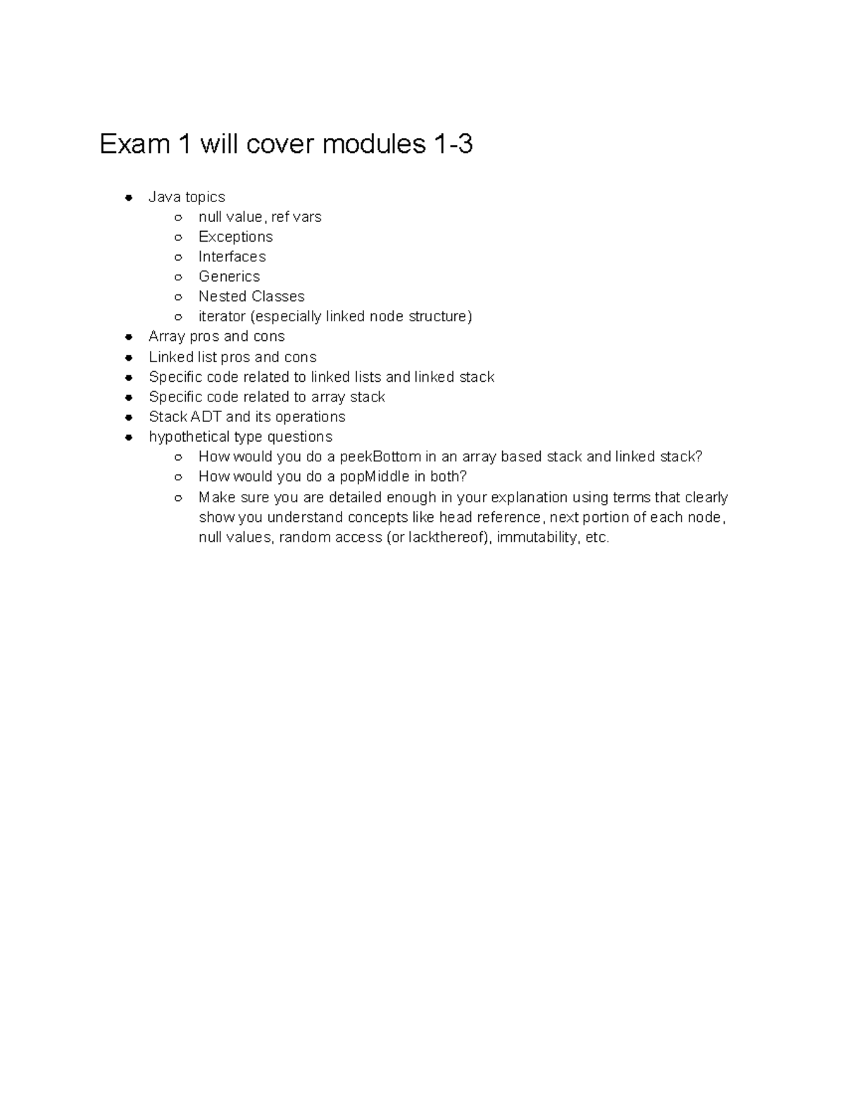 CIS211-401-FA24 Exam 1 Topics - Exam 1 will cover modules 1- Java ...