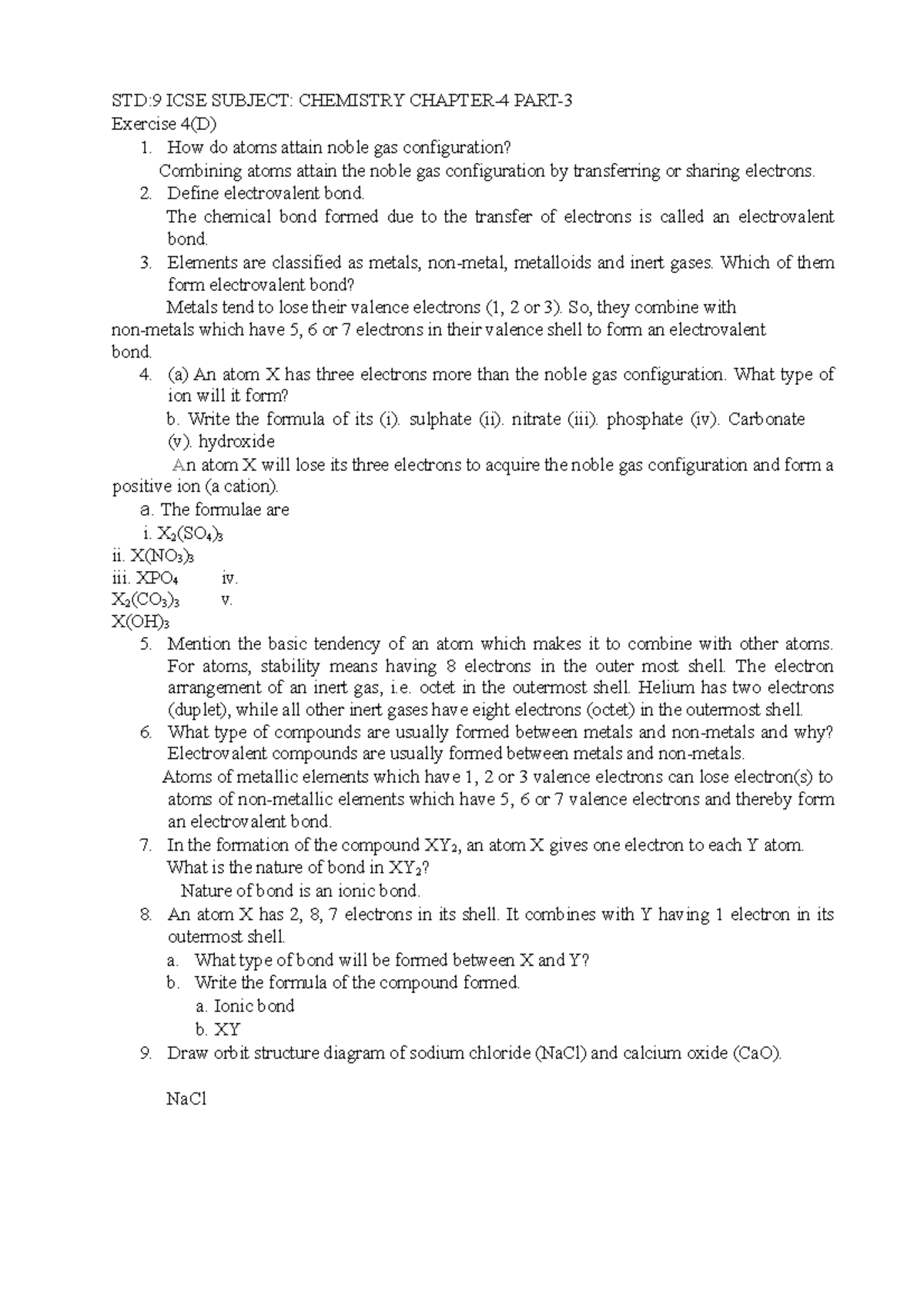 Chemistry Chapter-4 PART-3 Exercise 4(D) - STD:9 ICSE SUBJECT ...