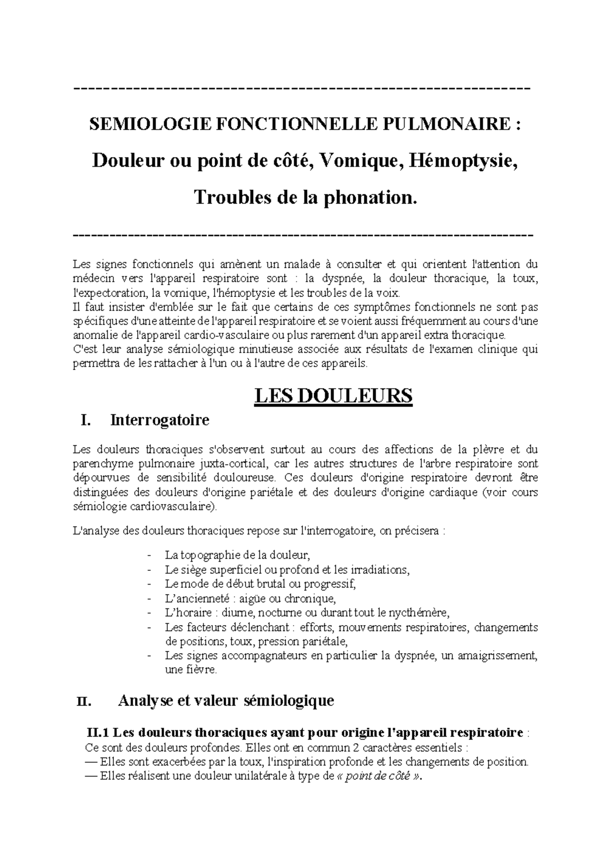 Semiologie Fonctionnelle Pulmonaire Douleur Vomique Hemoptysie Trbles Phonation. docx ...
