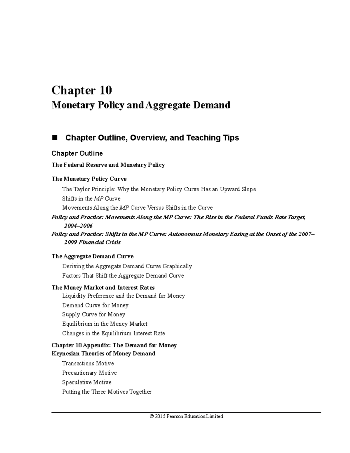 Mishkin Macro 13IM ch10 - Chapter 10 Monetary Policy and Aggregate Demand Chapter Outline, - Studocu