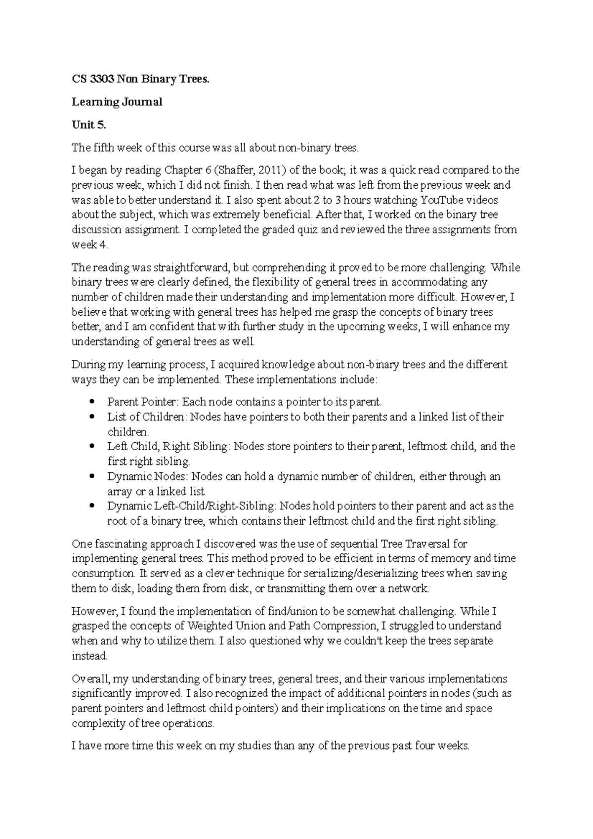 CS 3303 Non Binary Trees Learning Journal Unit 5 - CS 3303 Non Binary ...