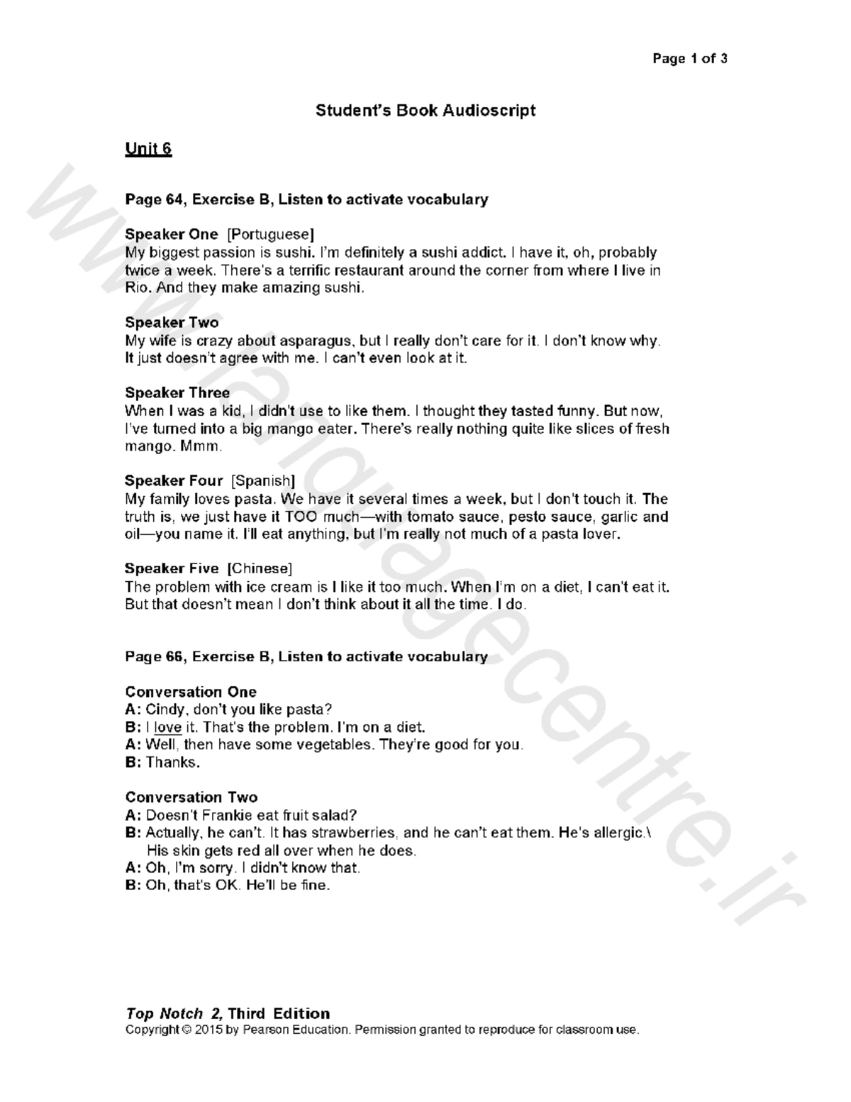 Top Notch 2b Script - Third Edition - Answer of top notch 2 b work book ...