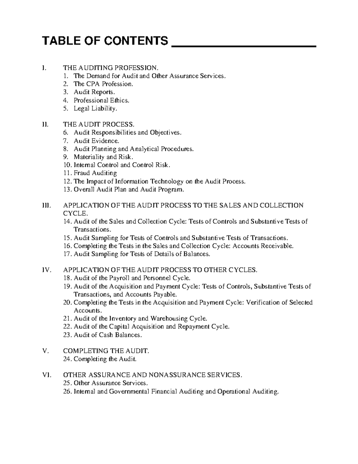 Chapter 1 - Exercises - TABLE OF CONTENTS I. THE AUDITING PROFESSION. 1 ...