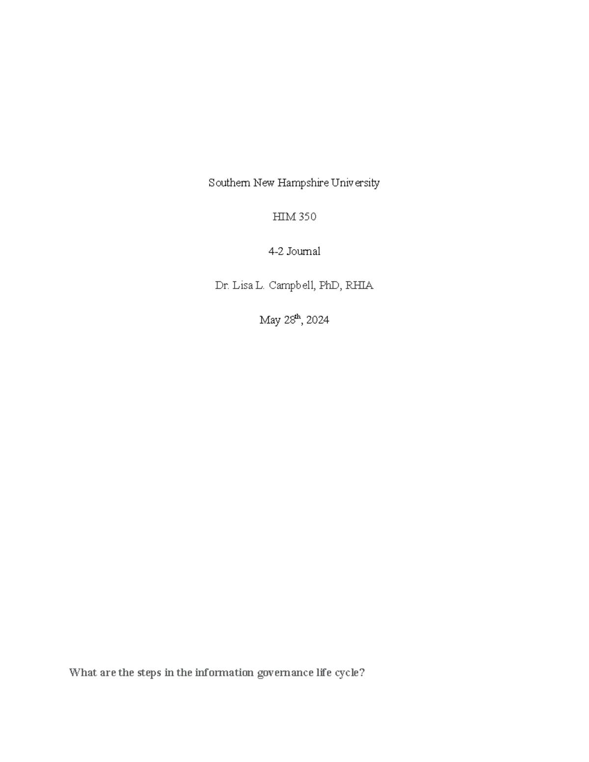 4-2 journal - Information governance - Southern New Hampshire ...