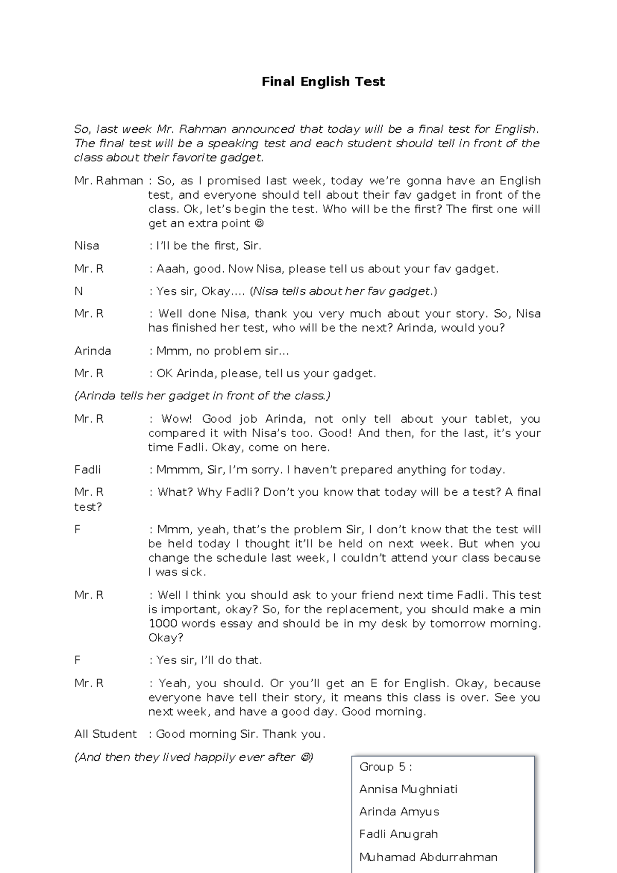 215294106 English conversation English Test - Final English Test So ...