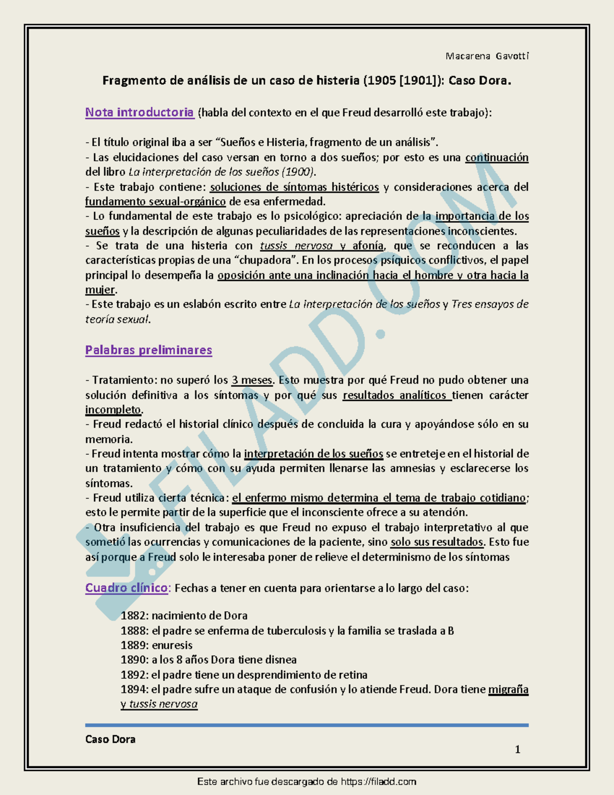 Caso Dora - caso Dora Freud - Caso Dora 1 Fragmento de análisis de un ...
