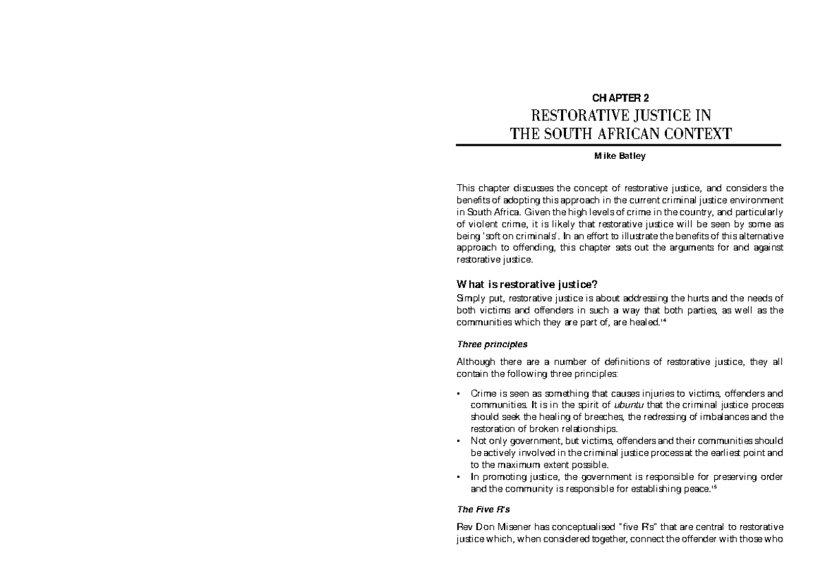 Restorative justice pdf - M ike Batley This chapter discusses the concept of restorative justice ...